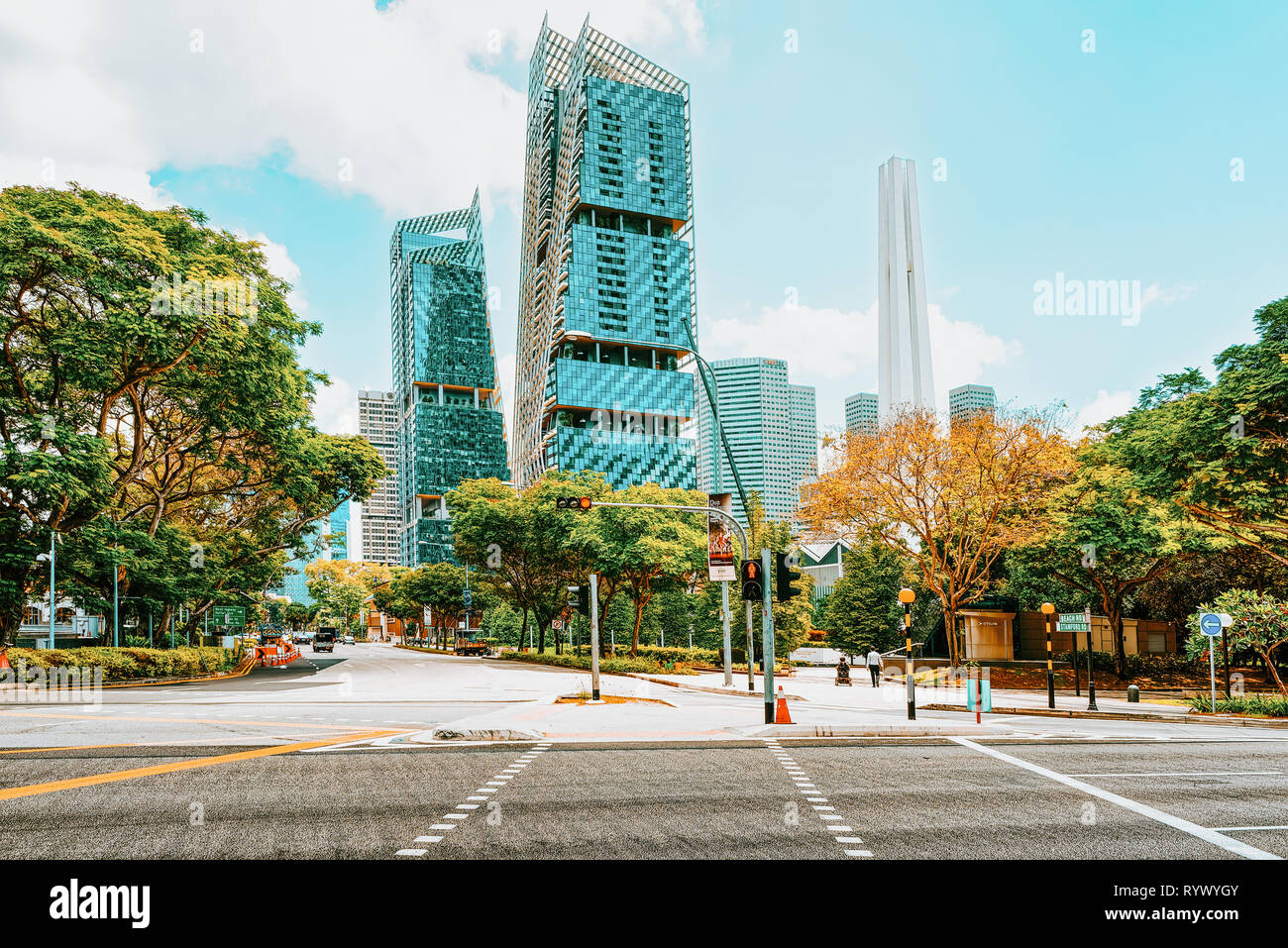 Singapore, Singapore - March 1, 2016: Skyscrapers in the streets in ...