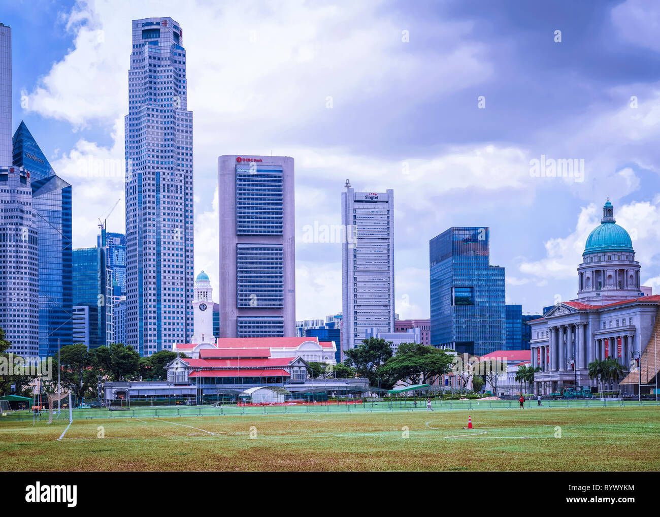 Singapore, Singapore - March 1, 2016: Skyline of One Raffles Place and ...