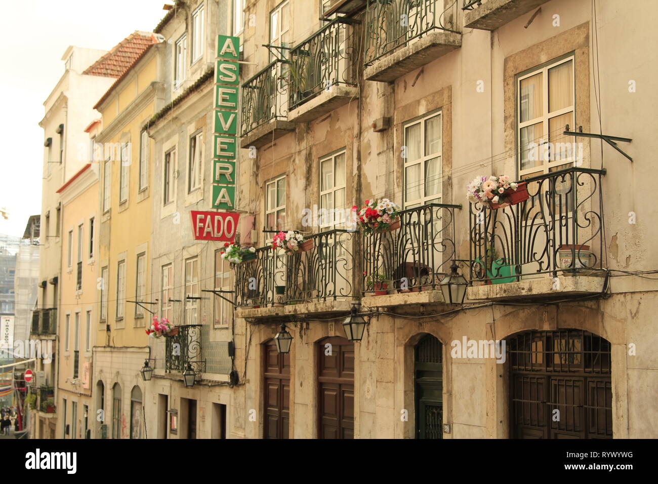 Fado club neon sign on the streets of Barrio Alto, Lisbon, Portugal ...