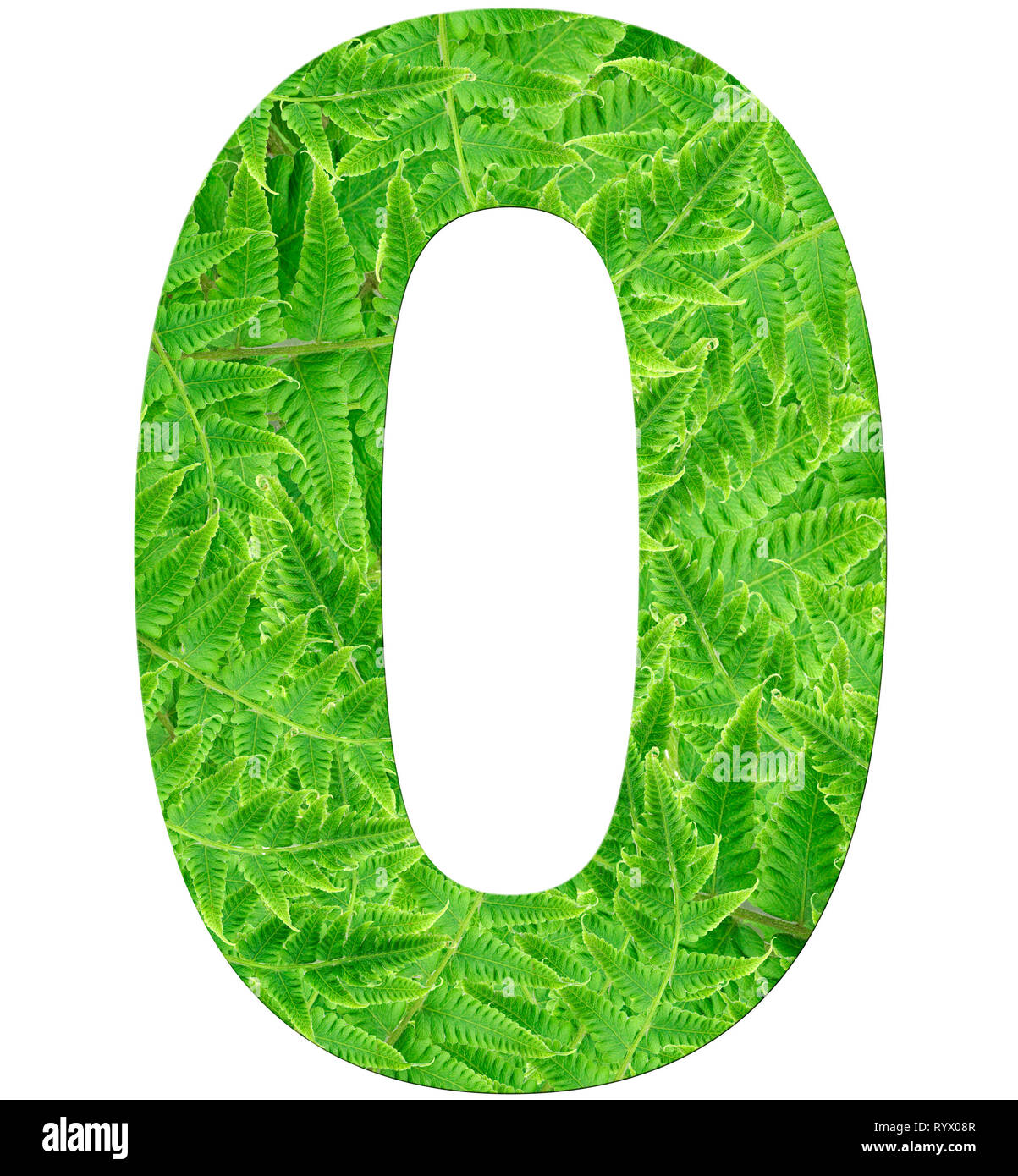 number 0 with fern texture, isolated on white background, font ...