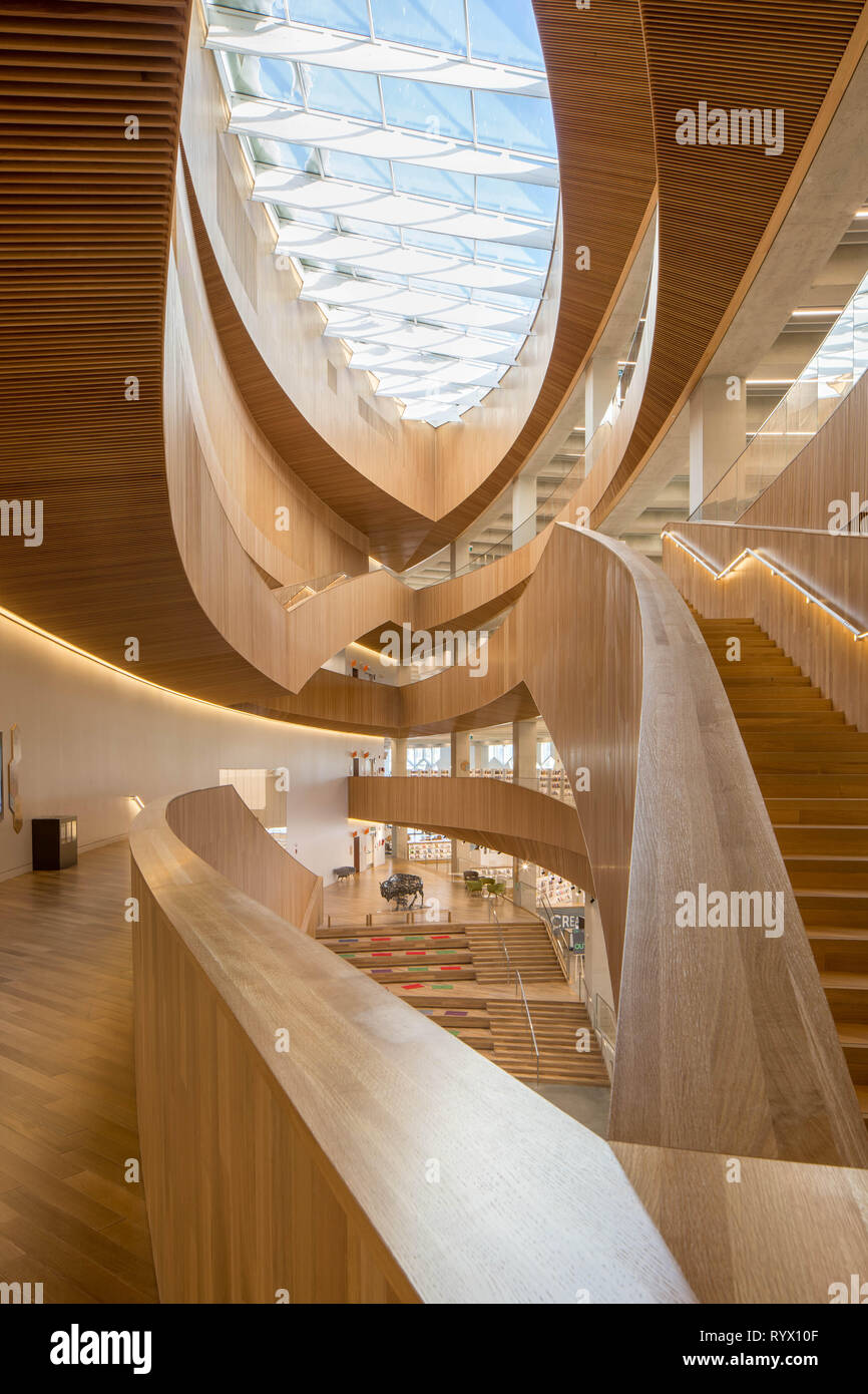 Calgary New Central Library Interior Stairs, Bison Art Piece, and ...