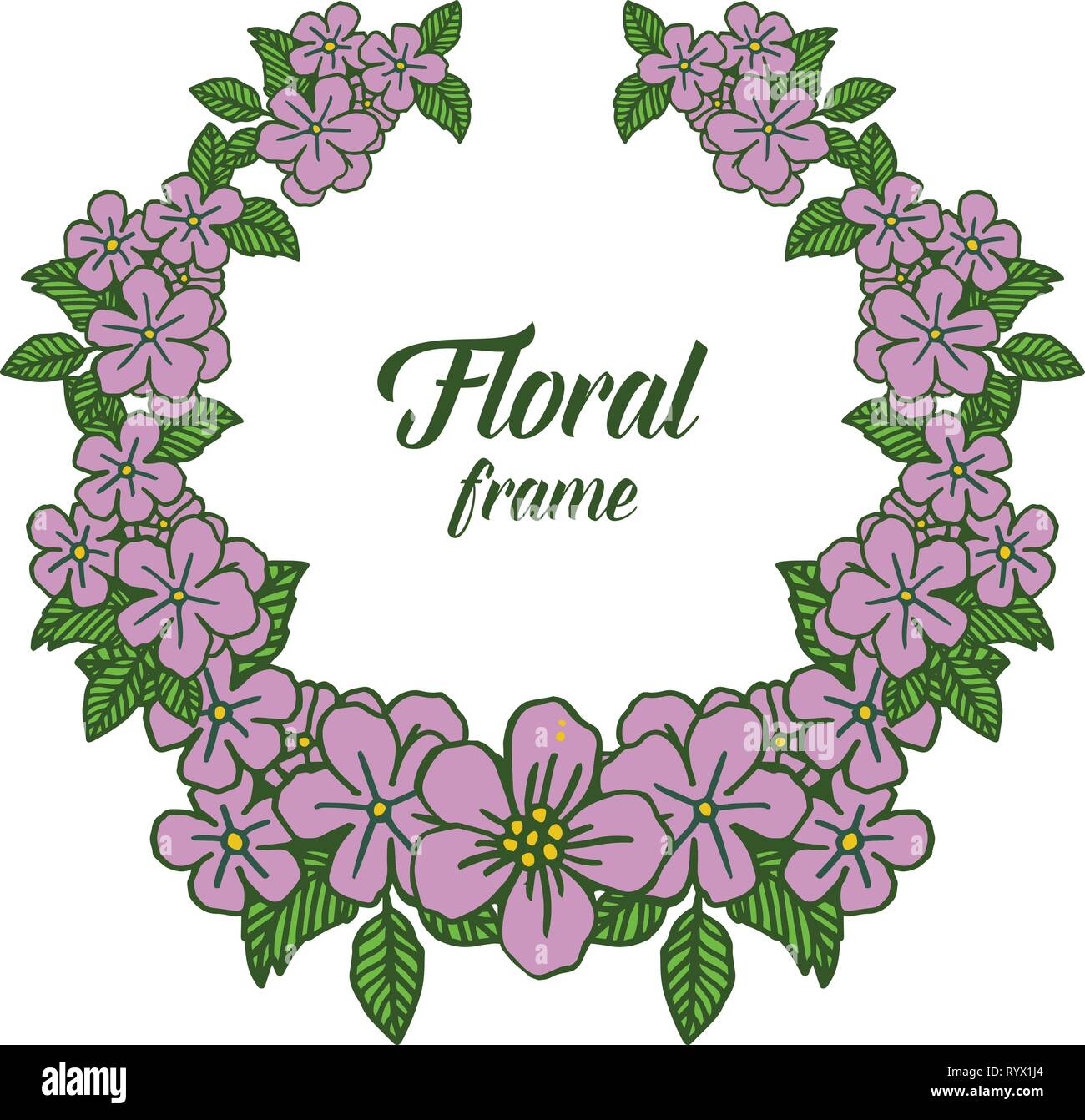Vector illustration design purple floral frame with white backdrop hand ...