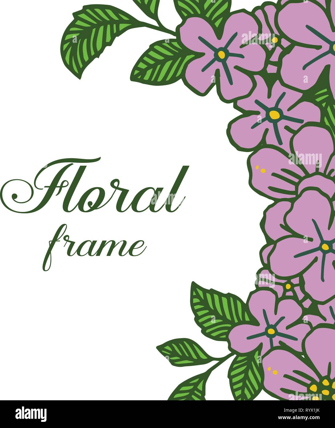 Vector illustration design purple floral frame with white backdrop hand ...