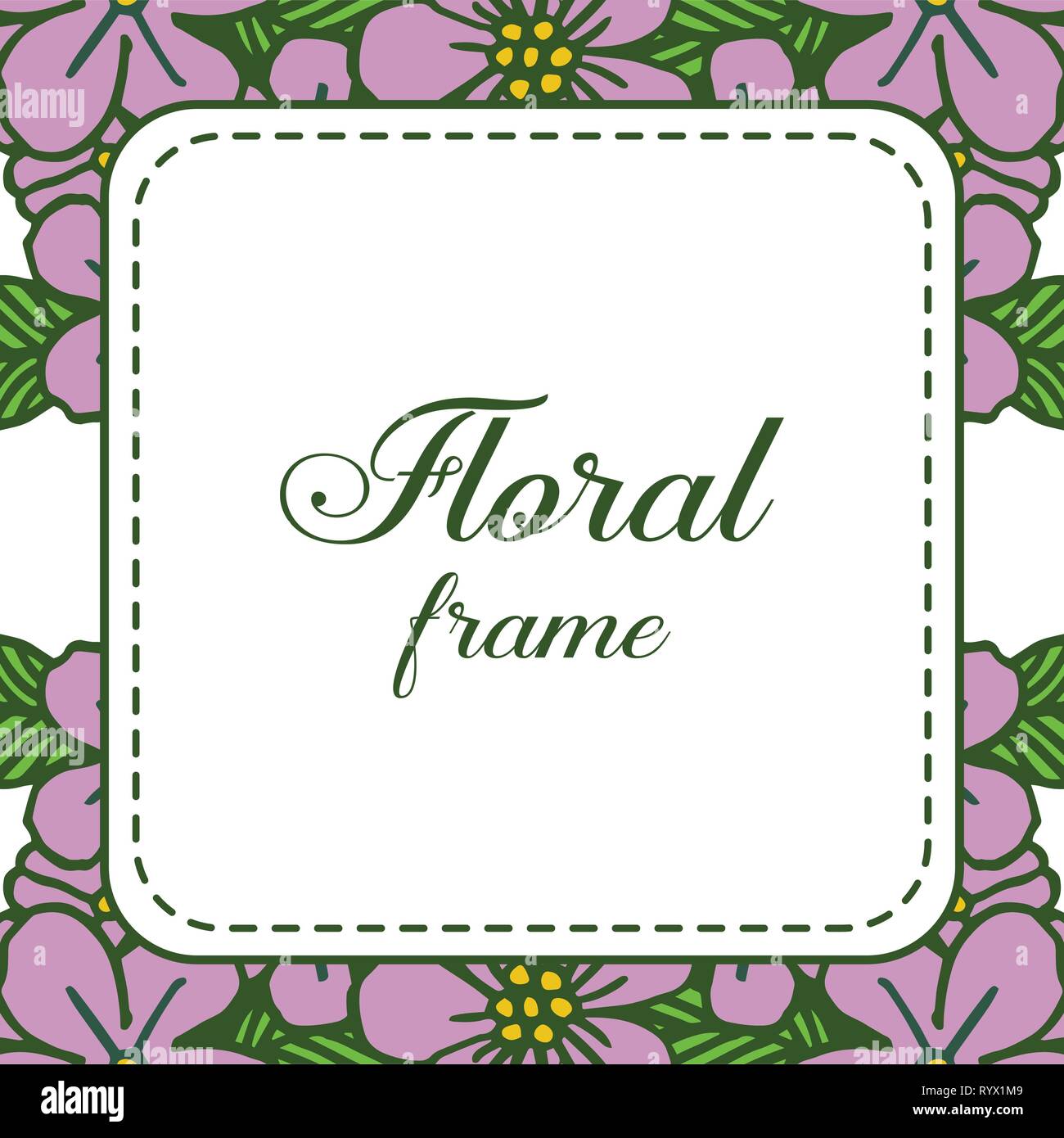 Vector illustration abstract purple floral frame isolated on white ...