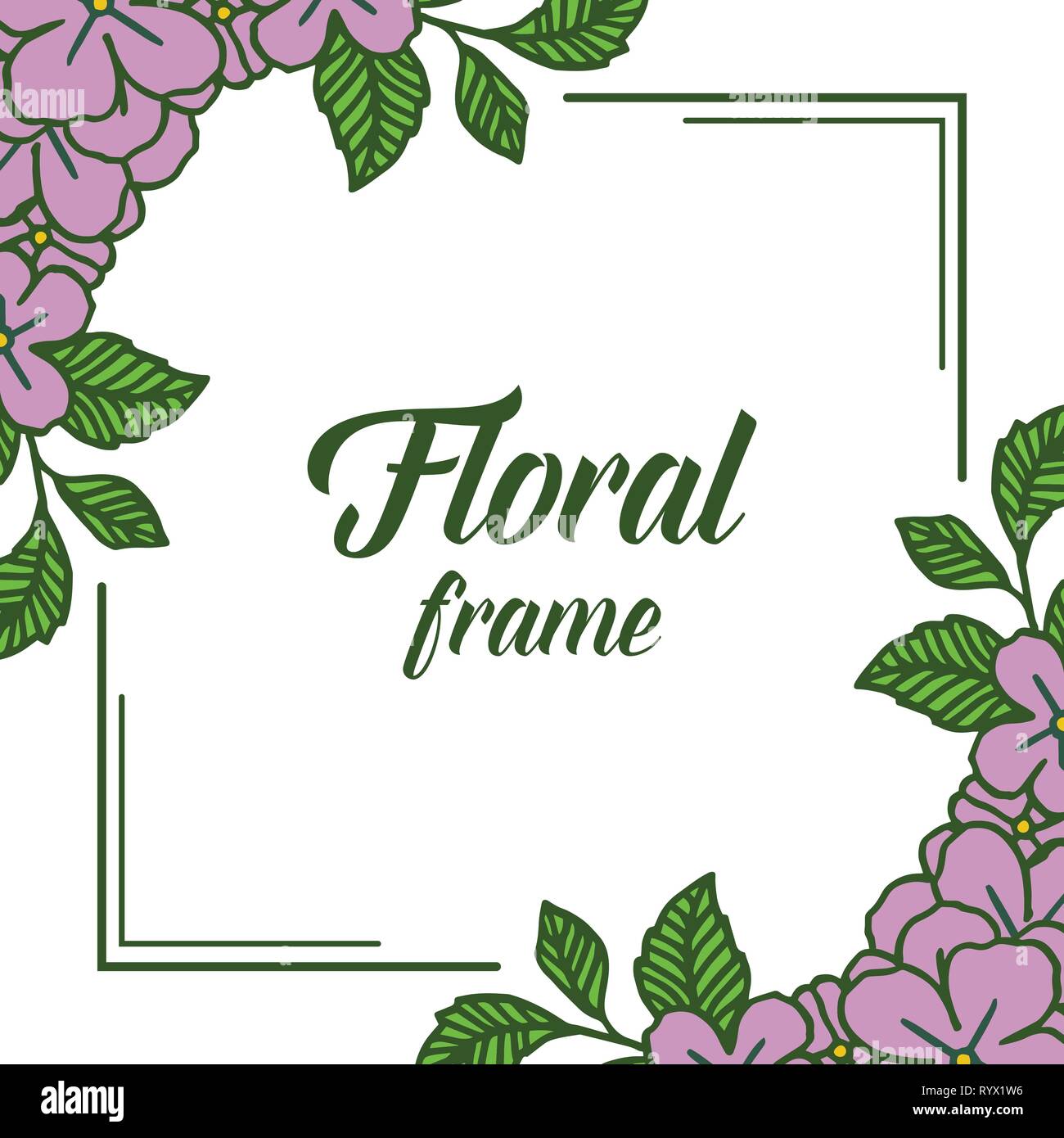 Vector illustration design element purple floral frame hand drawn Stock ...