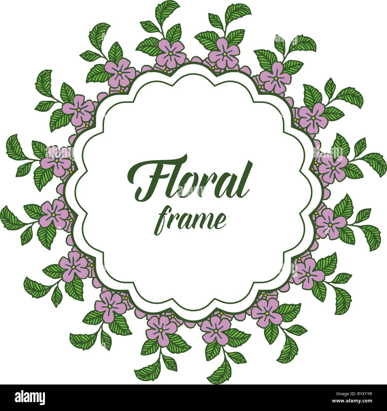 Vector illustration invitation card with green leafy flower frames hand ...