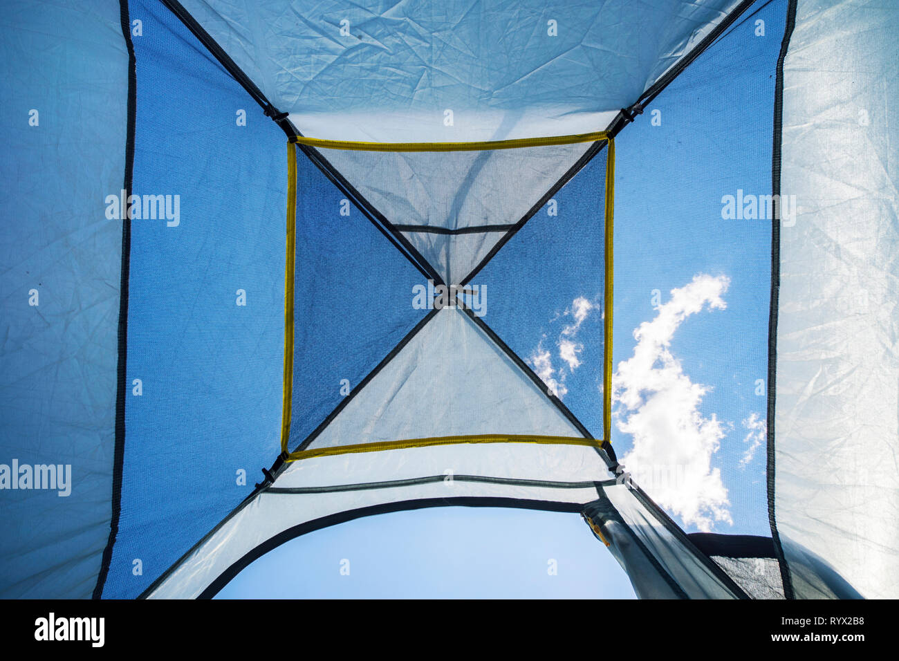 inside of tourist tent. Tourism, camping, active lifestyle and ...