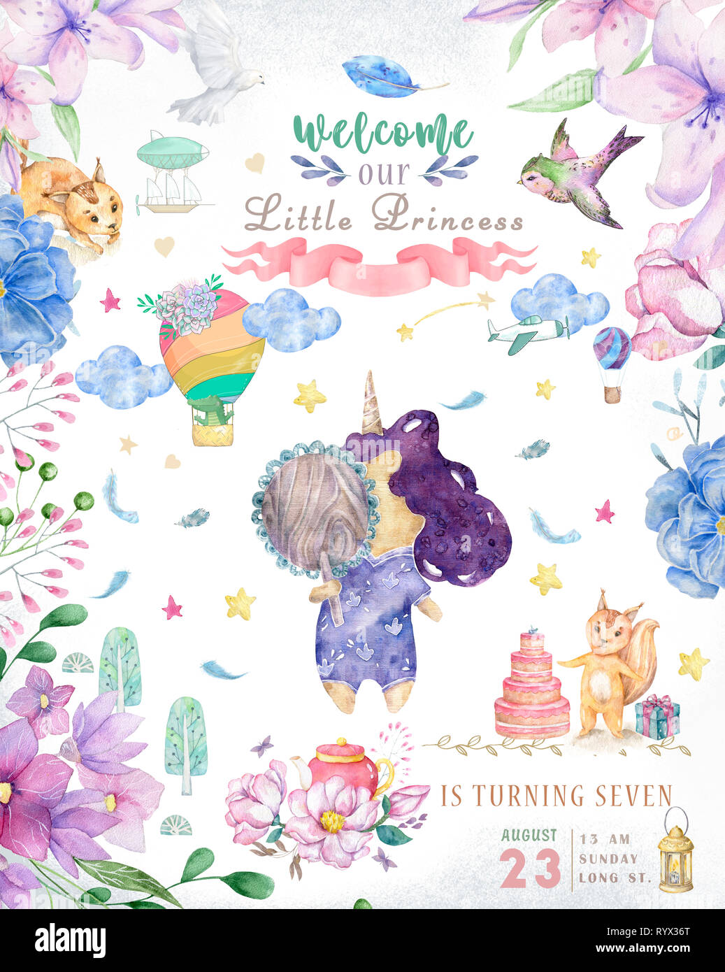 Watercolor isolated cute watercolor unicorn clipart. Nursery unicorns ...