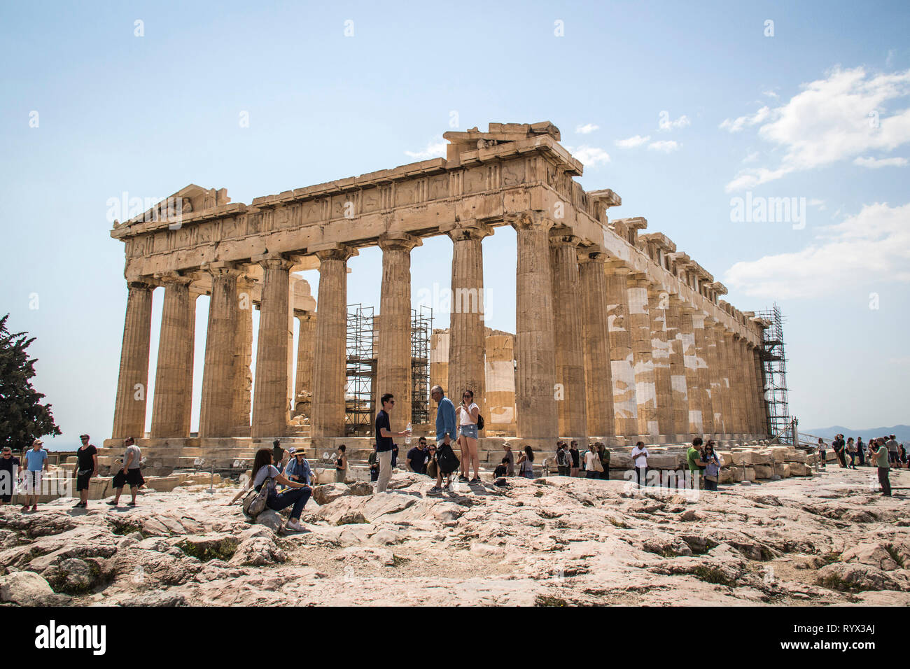 Greece, Athens: the Acropolis, a UNESCO World Heritage Site. Tourists ...