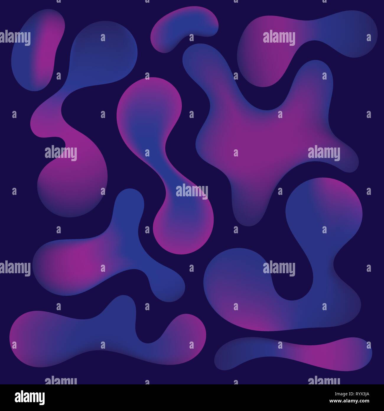 Abstract neon plasma bubble shapes on dark blue background. Vector ...