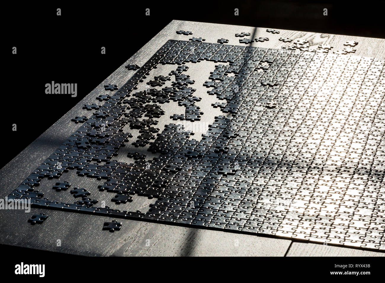 Final of jigsaw puzzle game. Several puzzle pieces are not completed ...