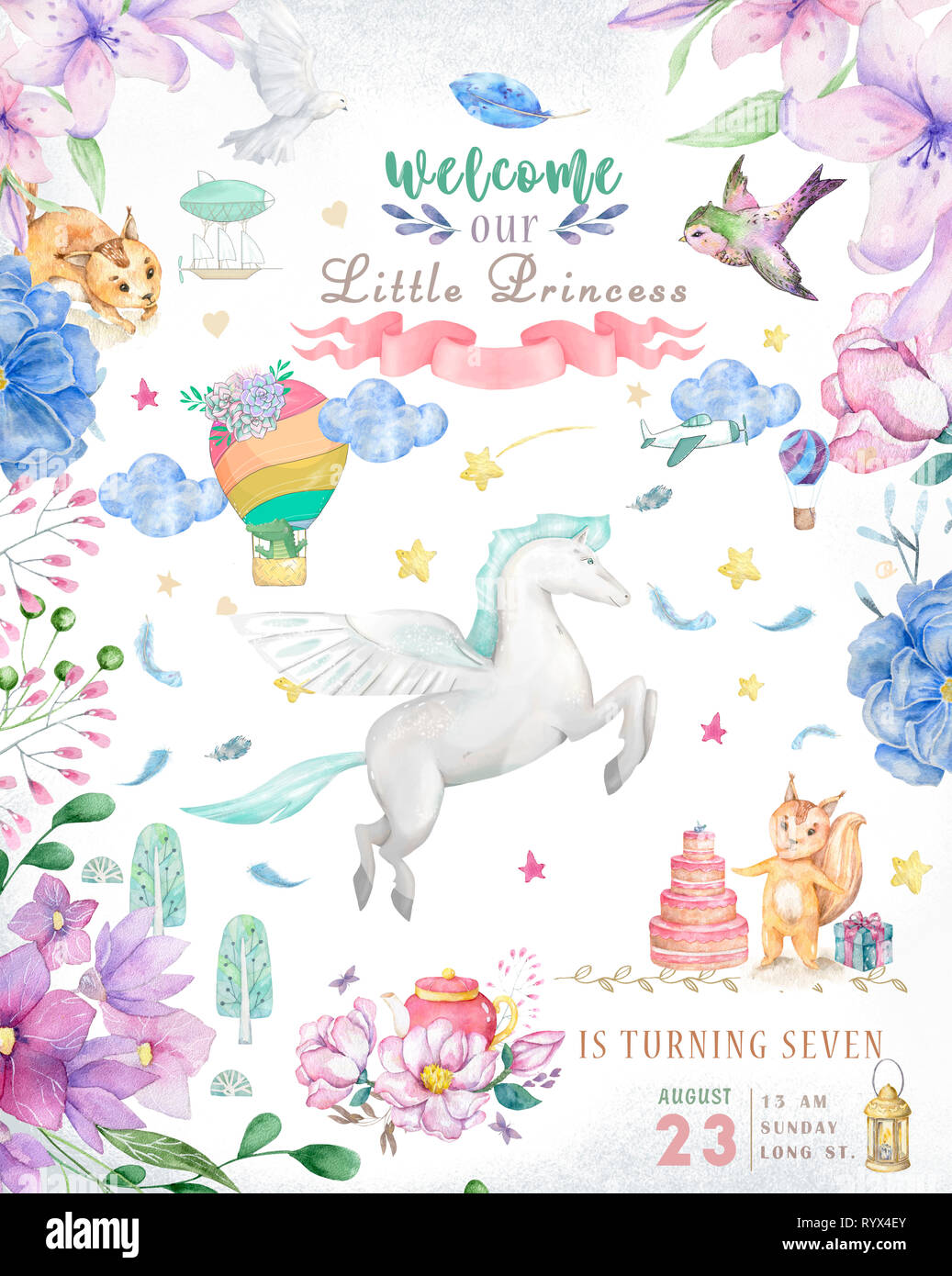 Pegasus Birth Wallpaper Cute Happy Birthday Card With Cartoon Pegasus.
