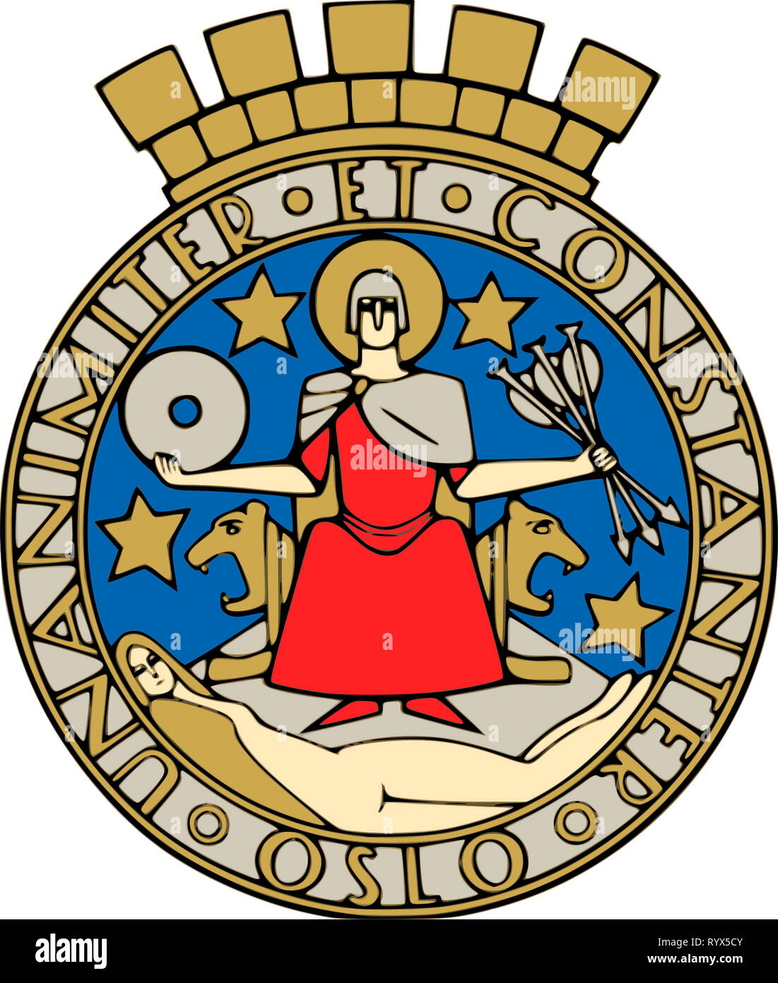 Coat of arms of the Norwegian capital city Oslo - Norway Stock Photo ...