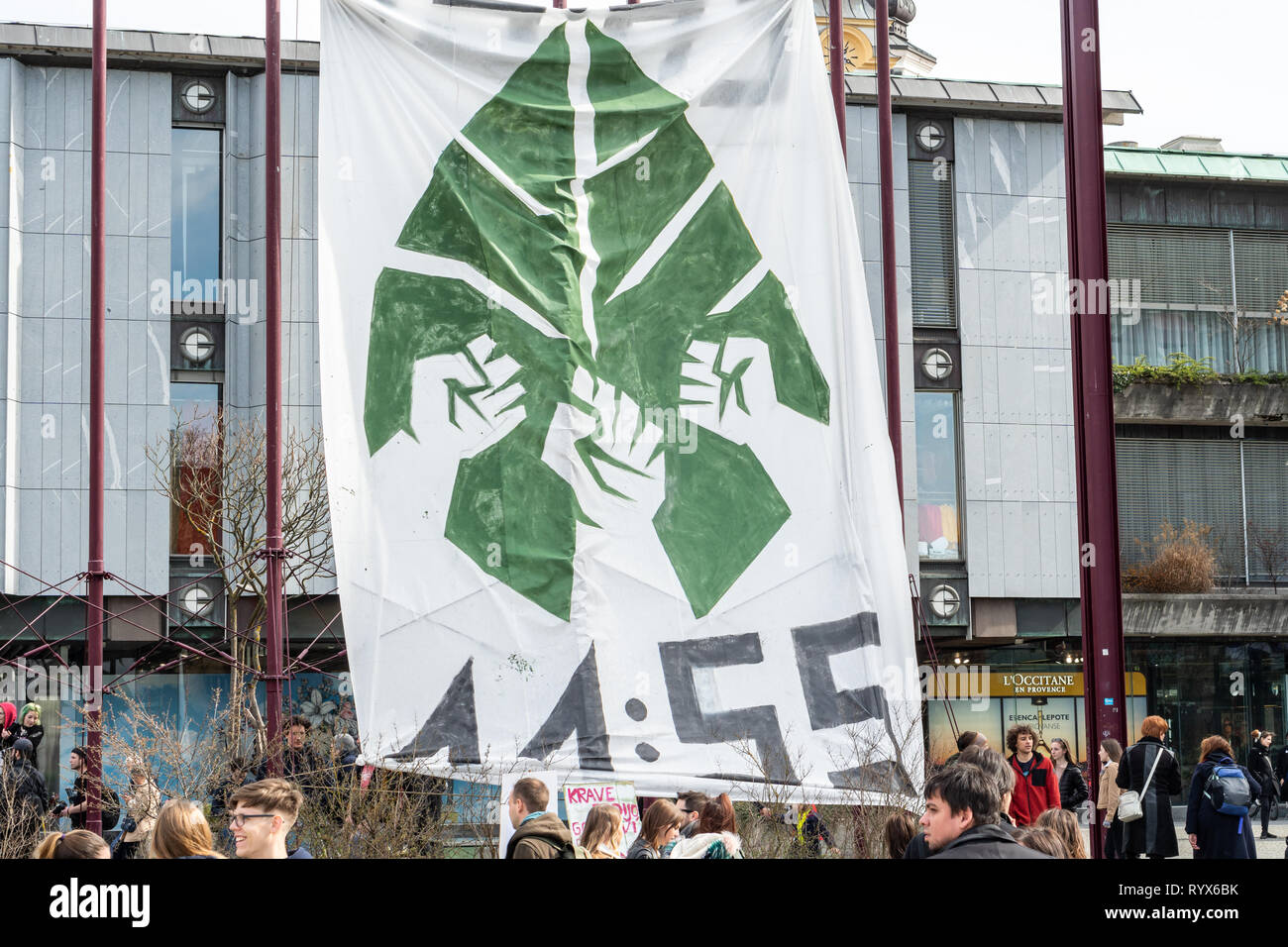 Protestors with banners at a Youth strike for climate change strike ...
