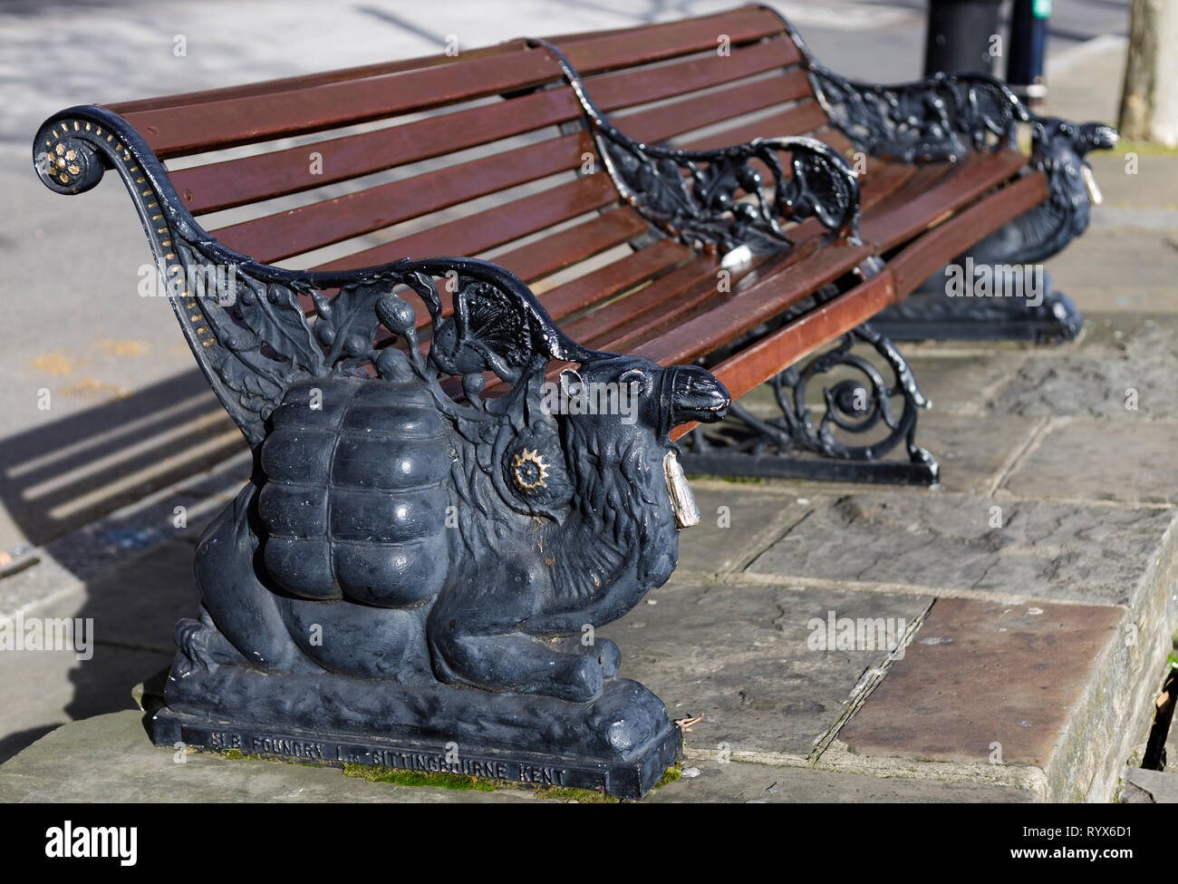 LONDON, UK - MARCH 11 : Camel design wooden bench on Victoria ...