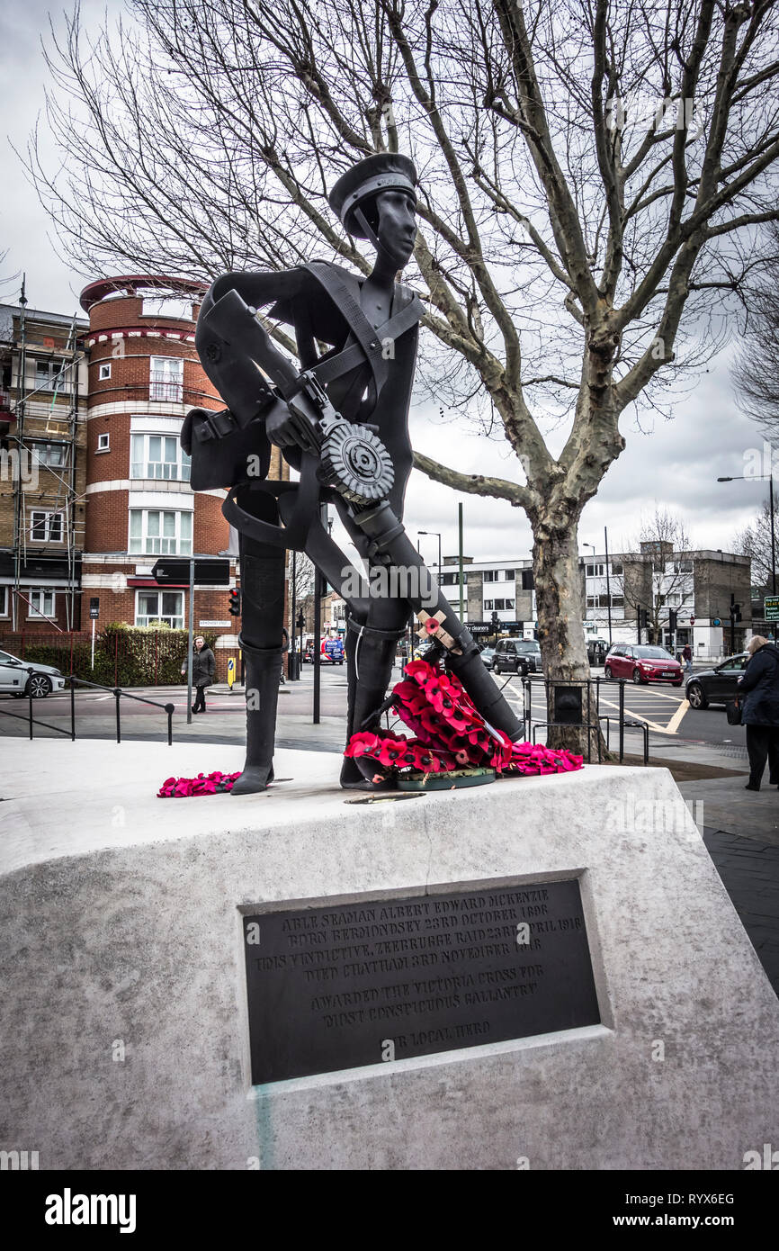 Statue to Able Seaman Albert Edward McKenzie, VC, at the junction of ...