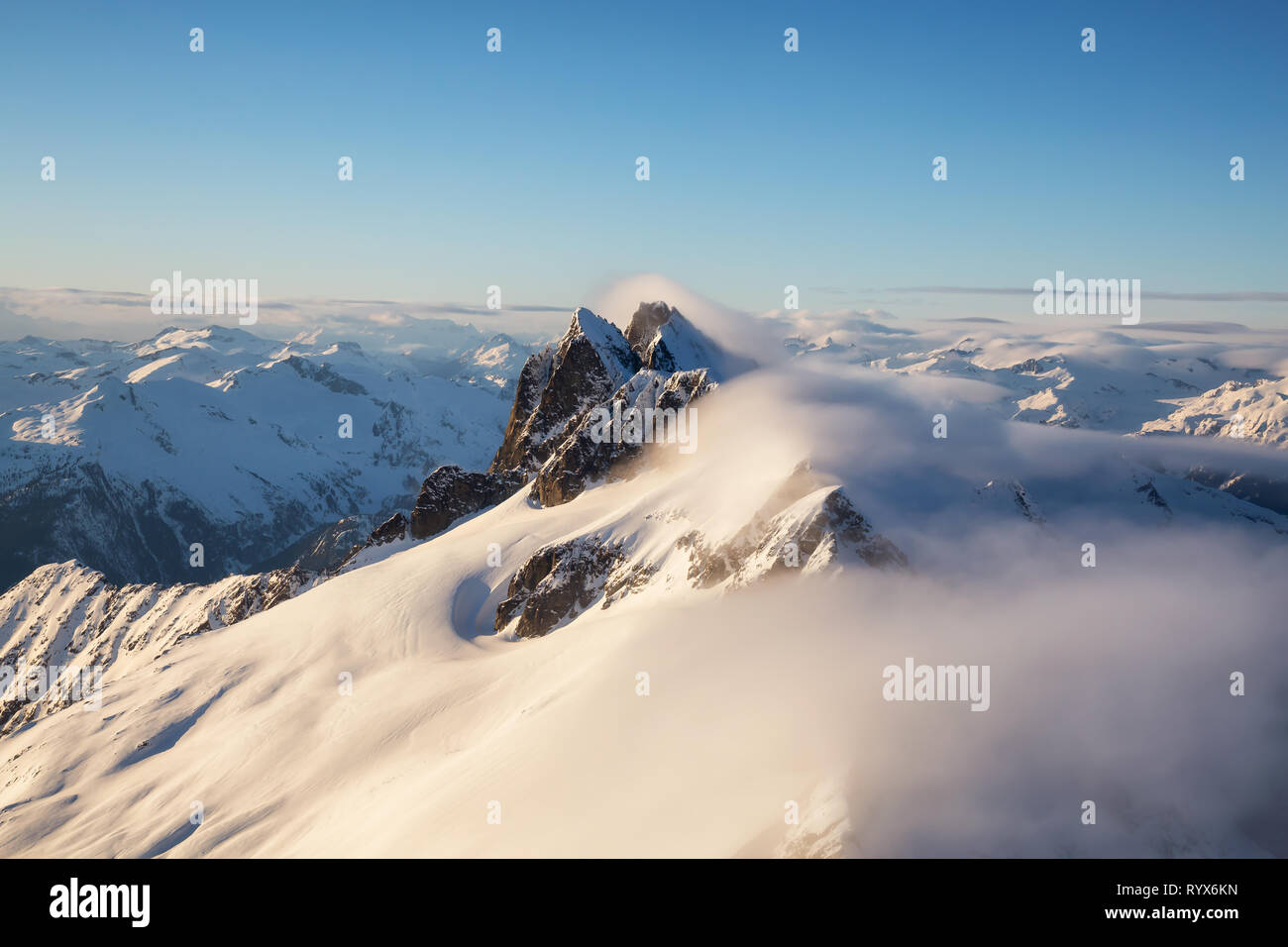 Aerial view of Canadian Mountain Landscape, Tantalus Range, during a ...