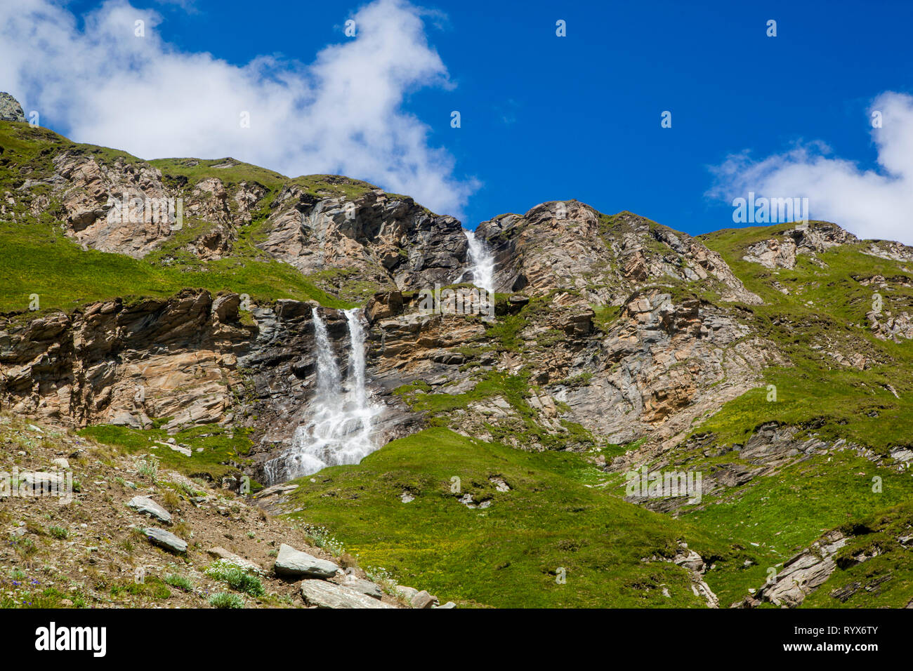 High alpine waterfall in Hohe Tauern National Park in Austria Stock ...
