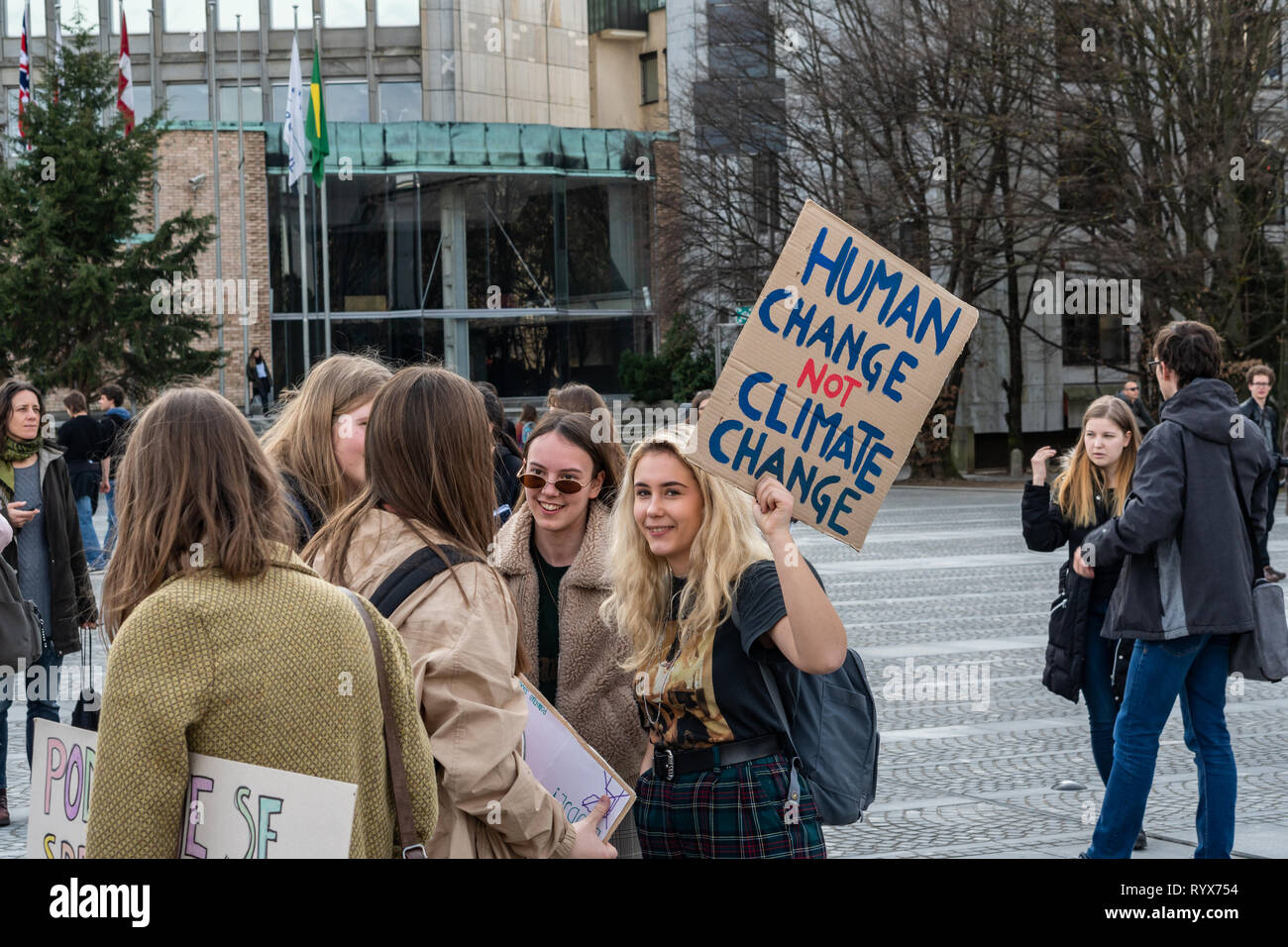Protestors with banners at a Youth strike for climate change strike ...