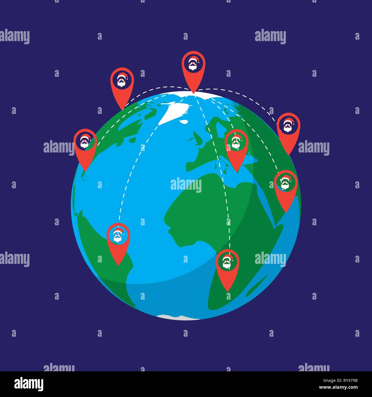 Santa Claus journey on Earth with points of location 10 eps Stock ...