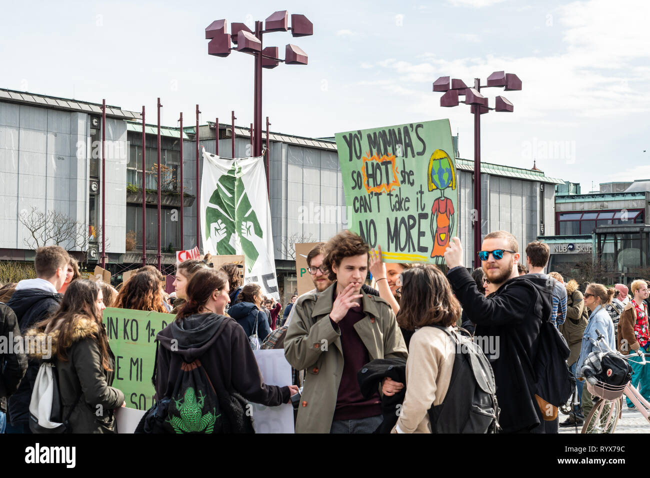 Protestors with banners at a Youth strike for climate change strike ...