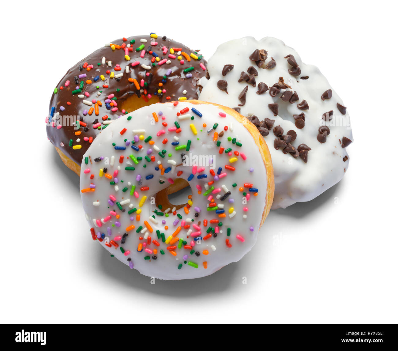 Three Donuts Isolated on a White Background Stock Photo - Alamy