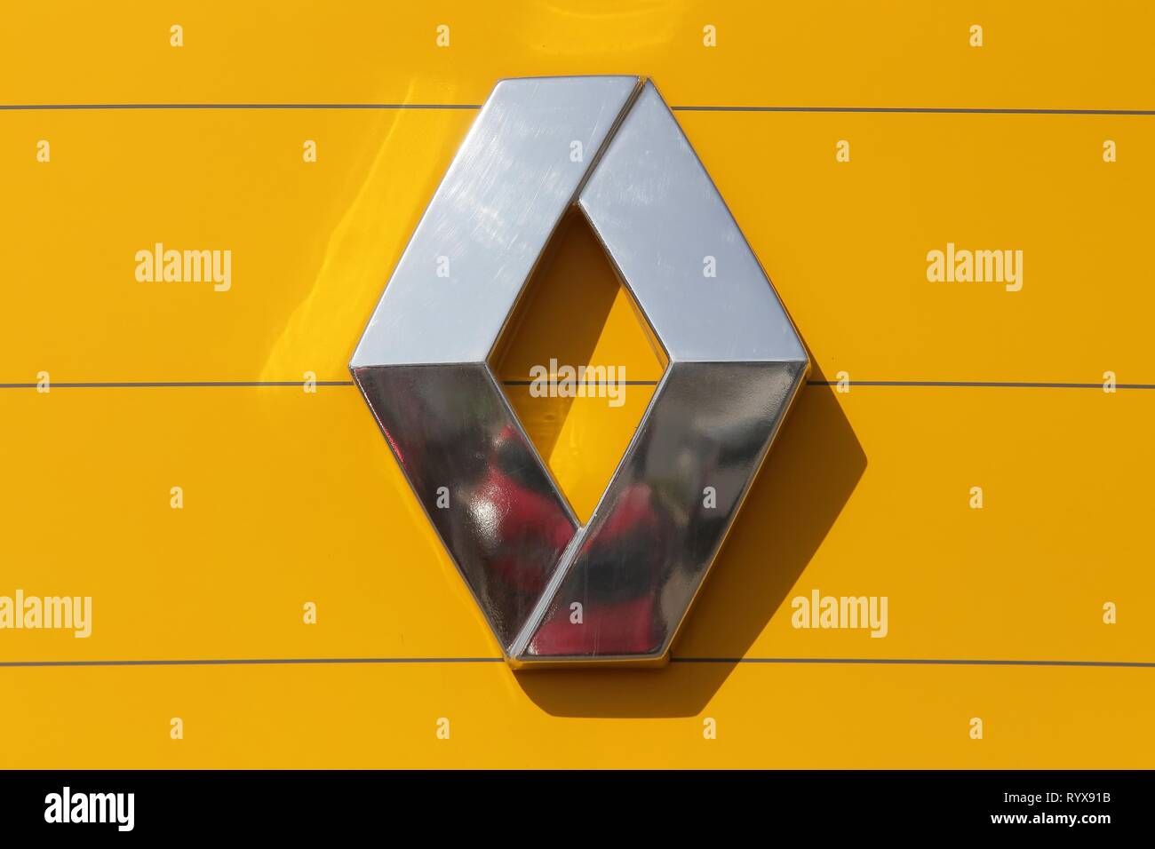 Bucharest, Romania - October 17, 2018: The logo of a Renault car brand ...