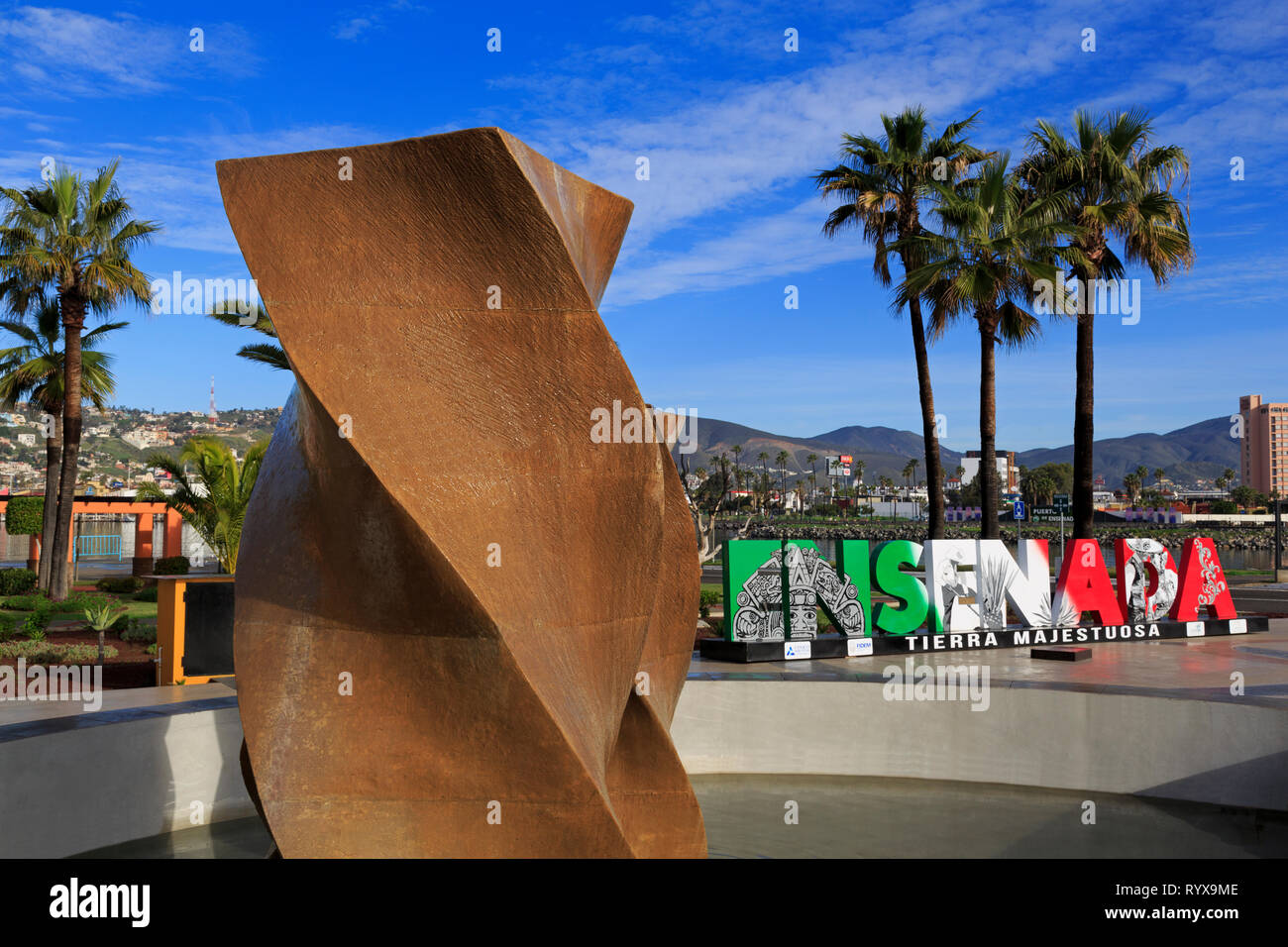 Fountain & city name, Ensenada, Baja California, Mexico Stock Photo - Alamy
