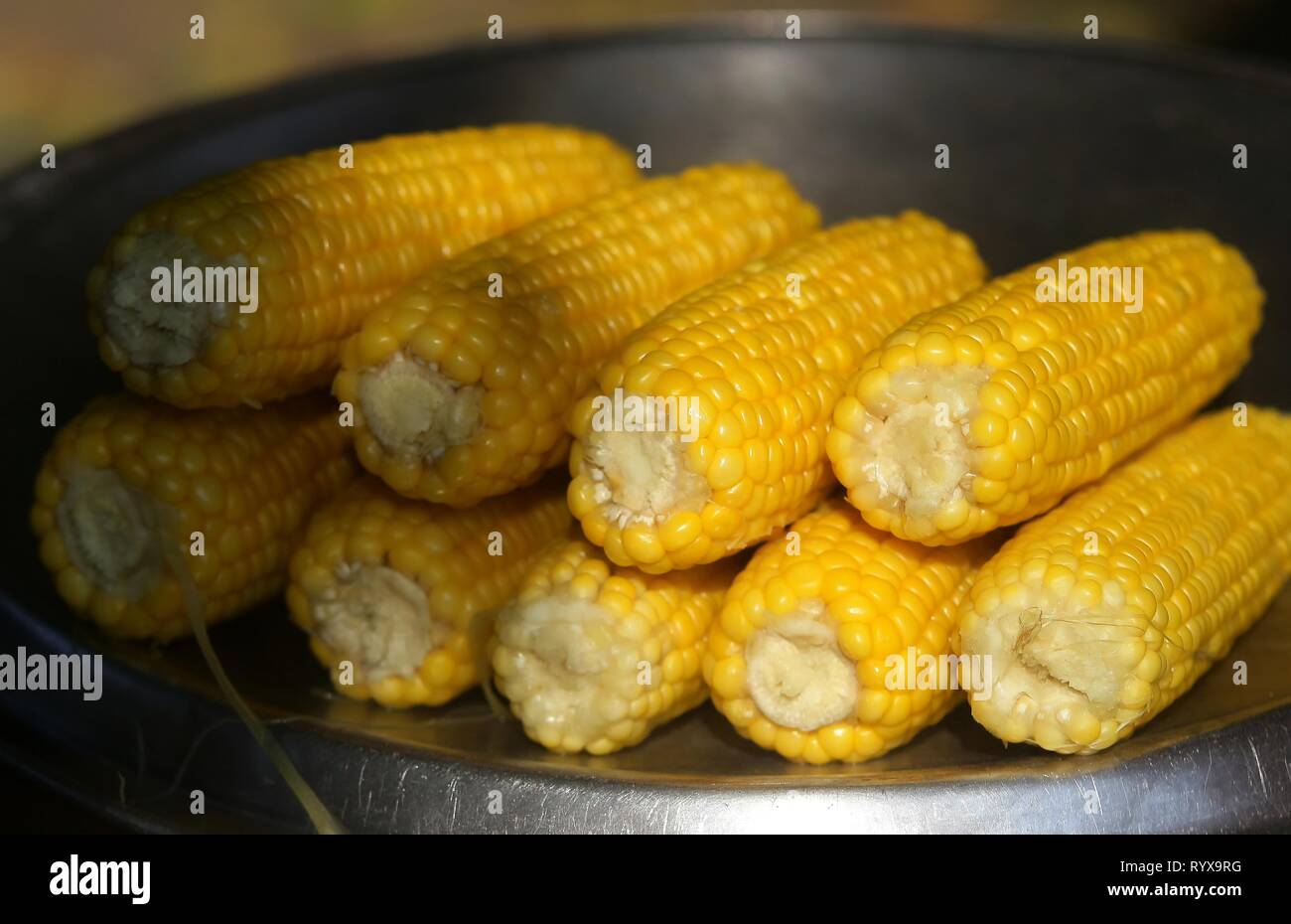 Bucharest, Romania - October 10, 2018: Boiled corn on cobs for sale on ...