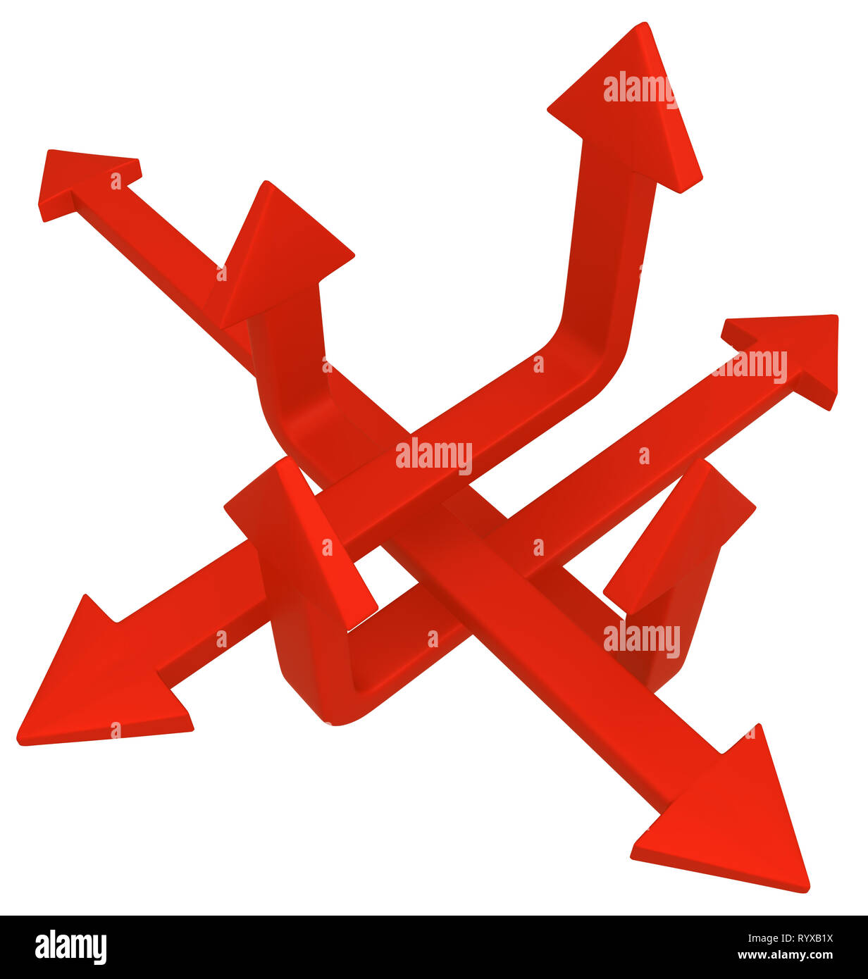 Red symbolic arrow cross upwards, 3d illustration, horizontal, over ...