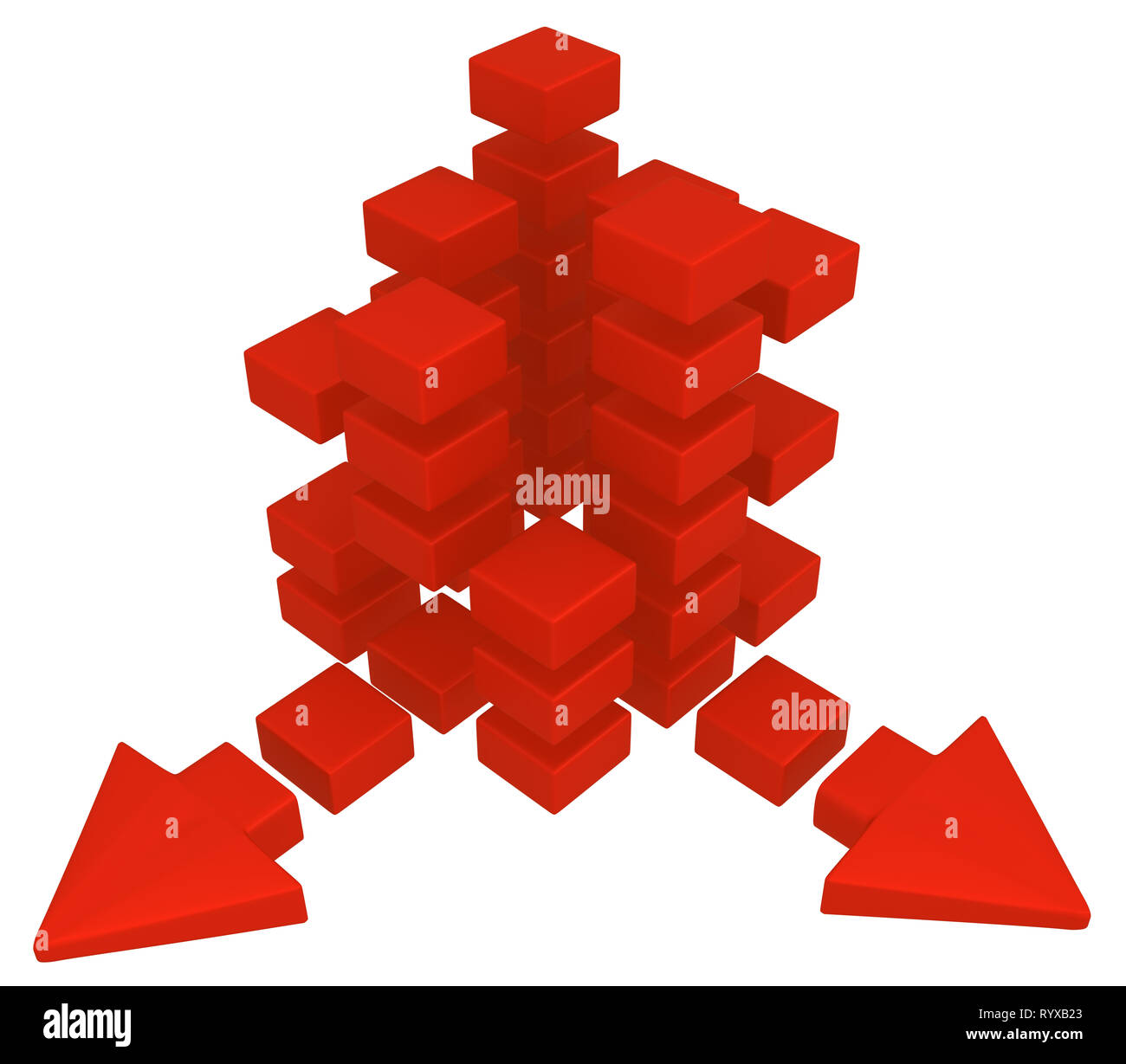 Red symbolic arrow dash stack pair, 3d illustration, horizontal, over ...