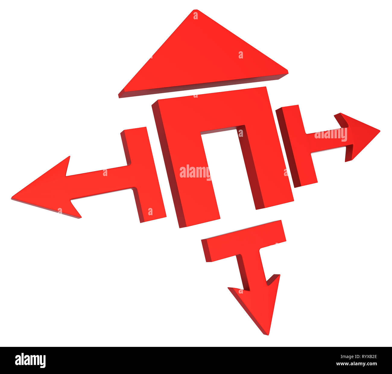 Red symbolic arrow home expand directions, 3d illustration, horizontal ...