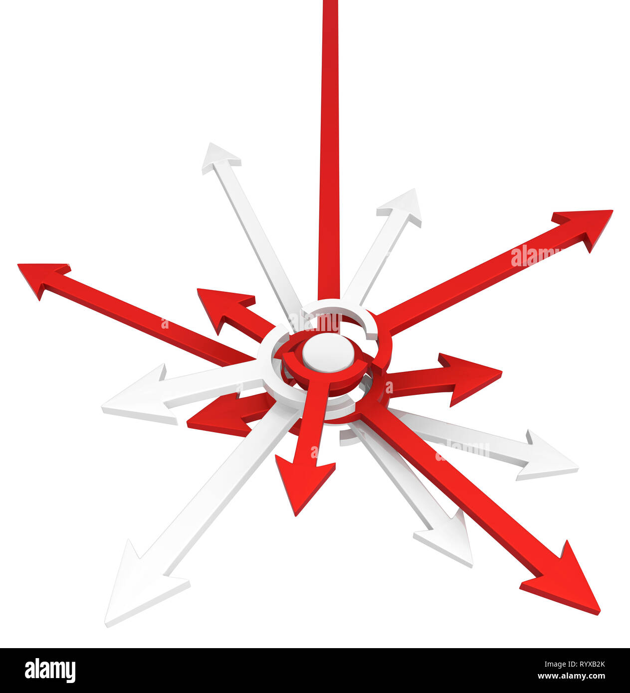 Red symbolic arrow junction big, 3d illustration, horizontal, over ...