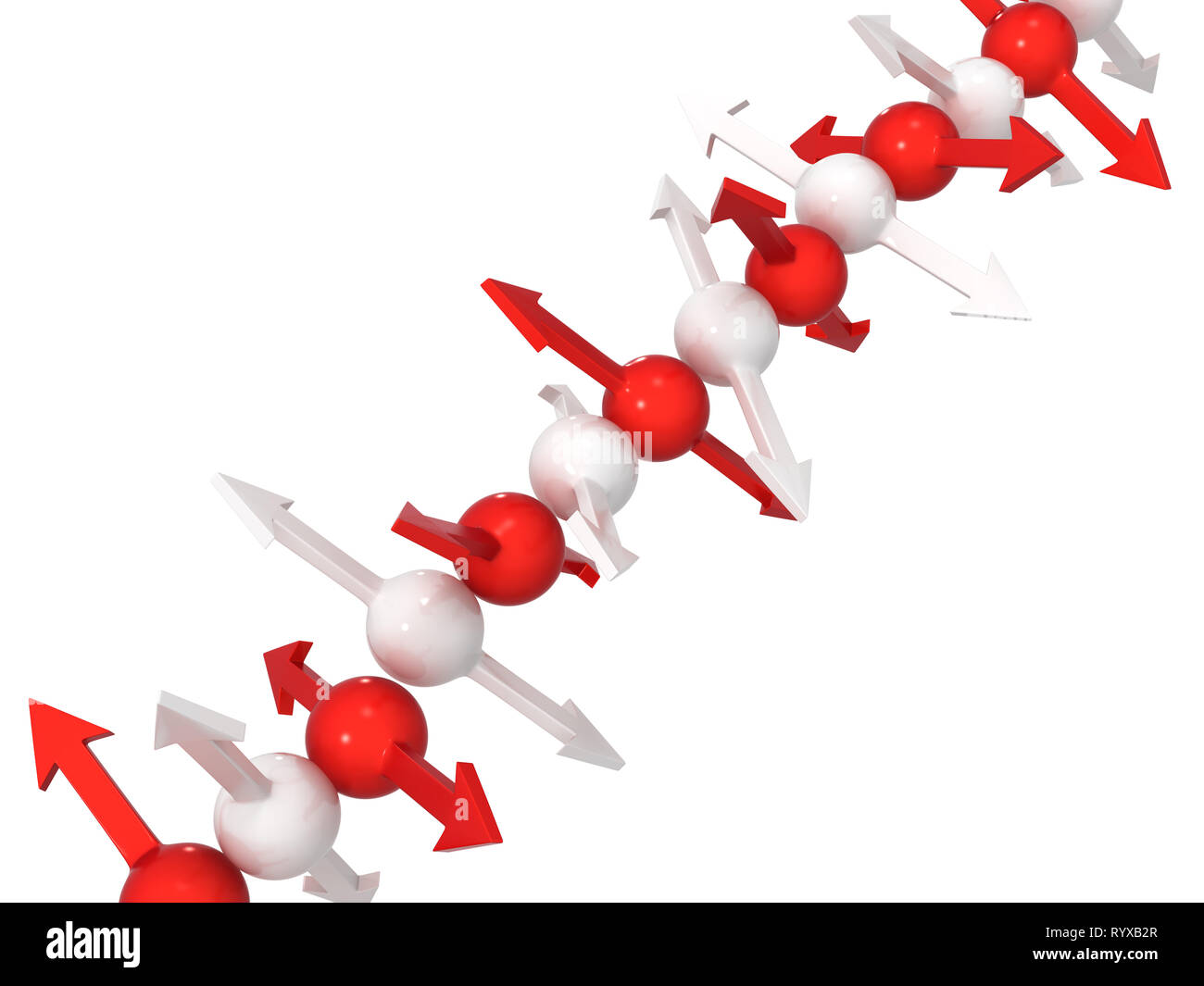 Red symbolic arrow nodes line, 3d illustration, horizontal, over white ...