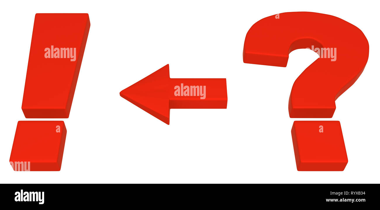Red symbolic arrow question alert, 3d illustration, horizontal, over ...