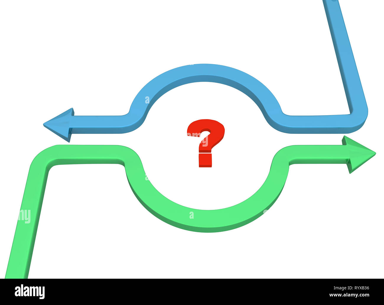 Arrow symbol question bend around, 3d illustration, horizontal, over ...
