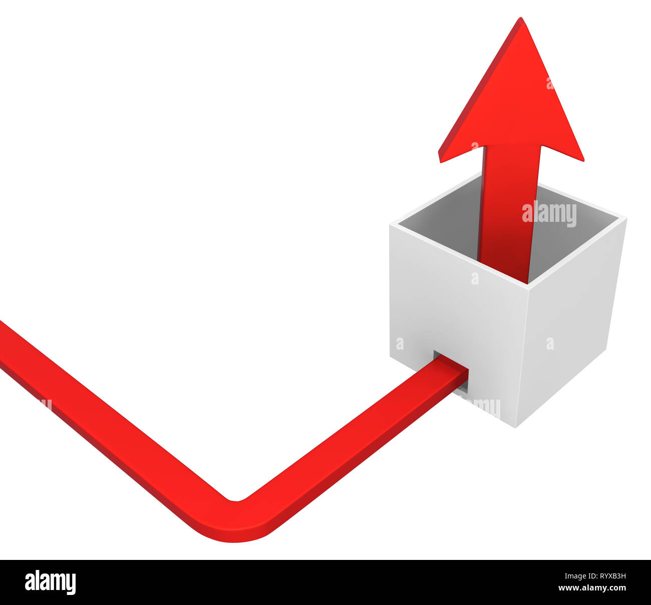 Red symbolic arrow box invade, 3d illustration, horizontal, over white ...