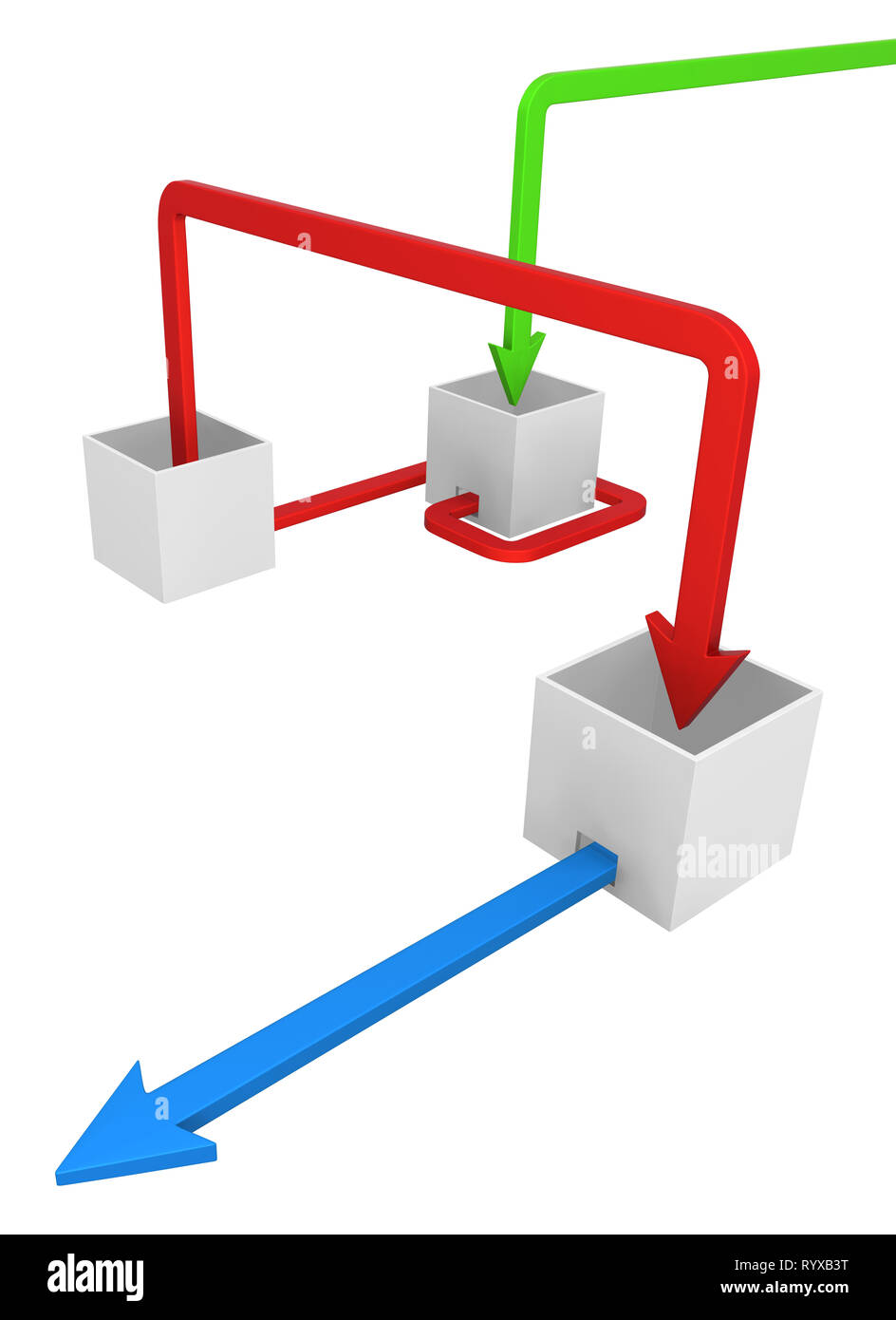 Red symbolic arrow box route indirect, 3d illustration, horizontal ...