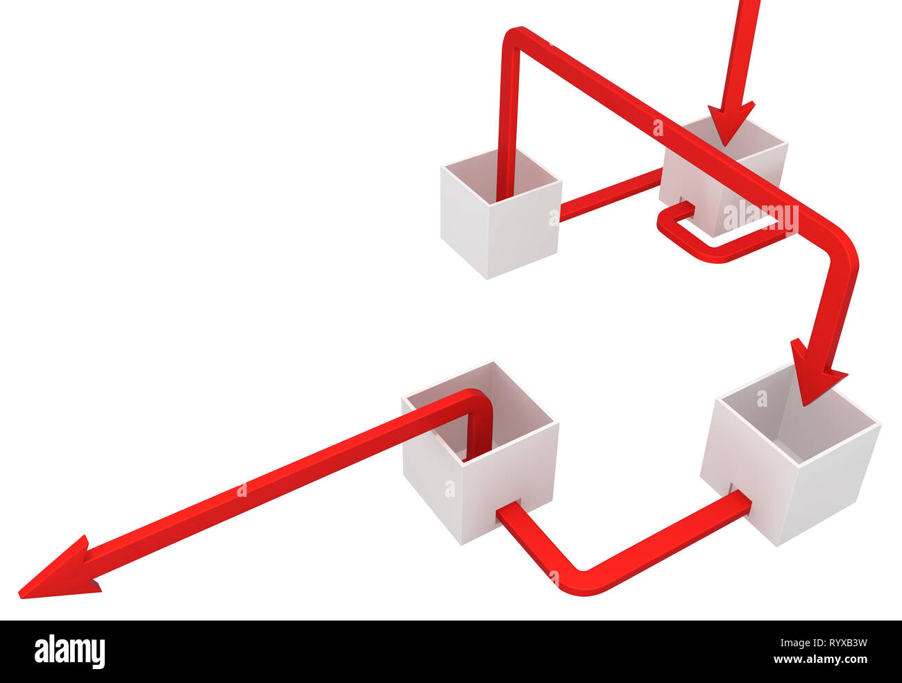 Red symbolic arrow box route transfers, 3d illustration, horizontal ...