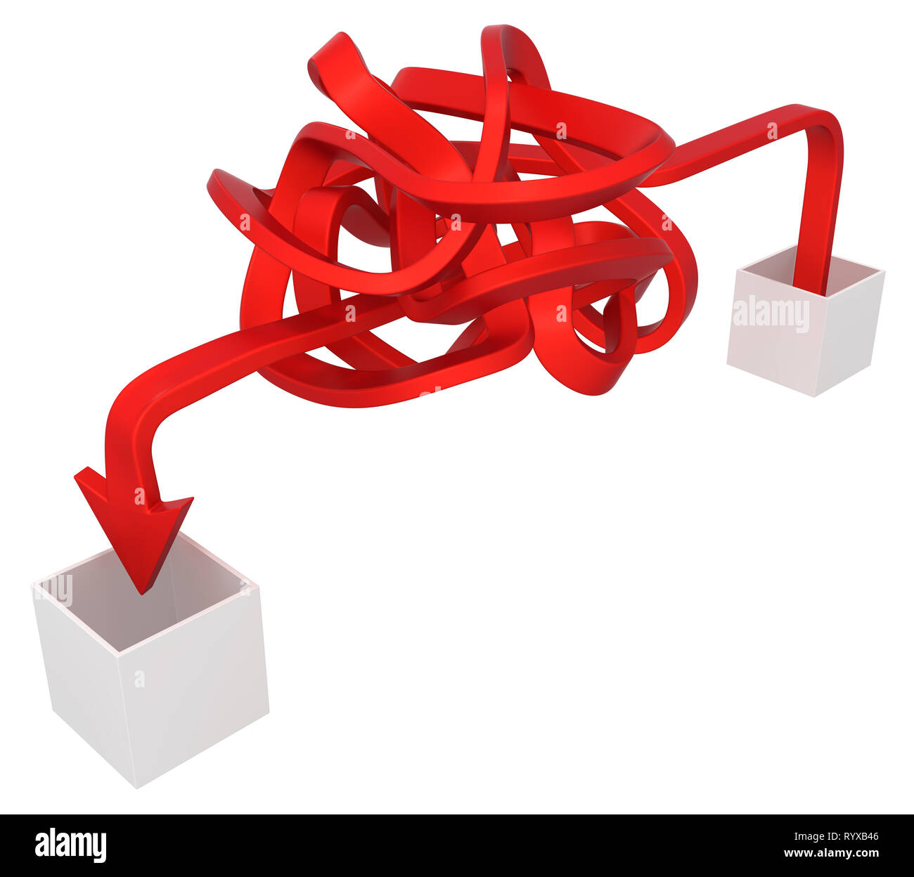 Red symbolic arrow tangled box transfer, 3d illustration, horizontal ...
