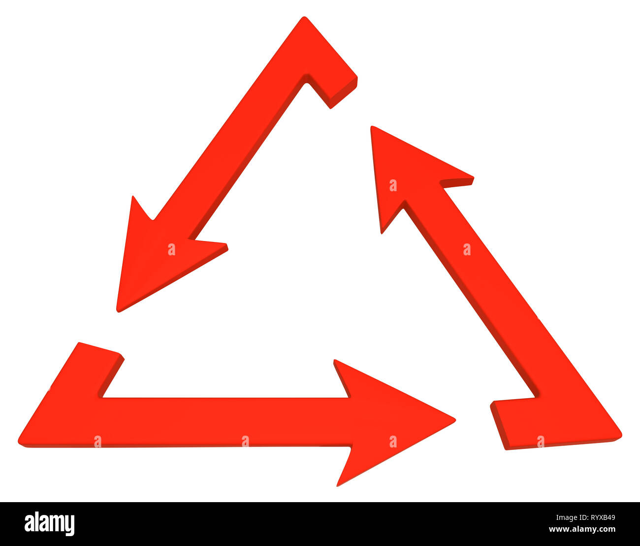 Red symbolic arrow triangle cycle, 3d illustration, horizontal, over ...