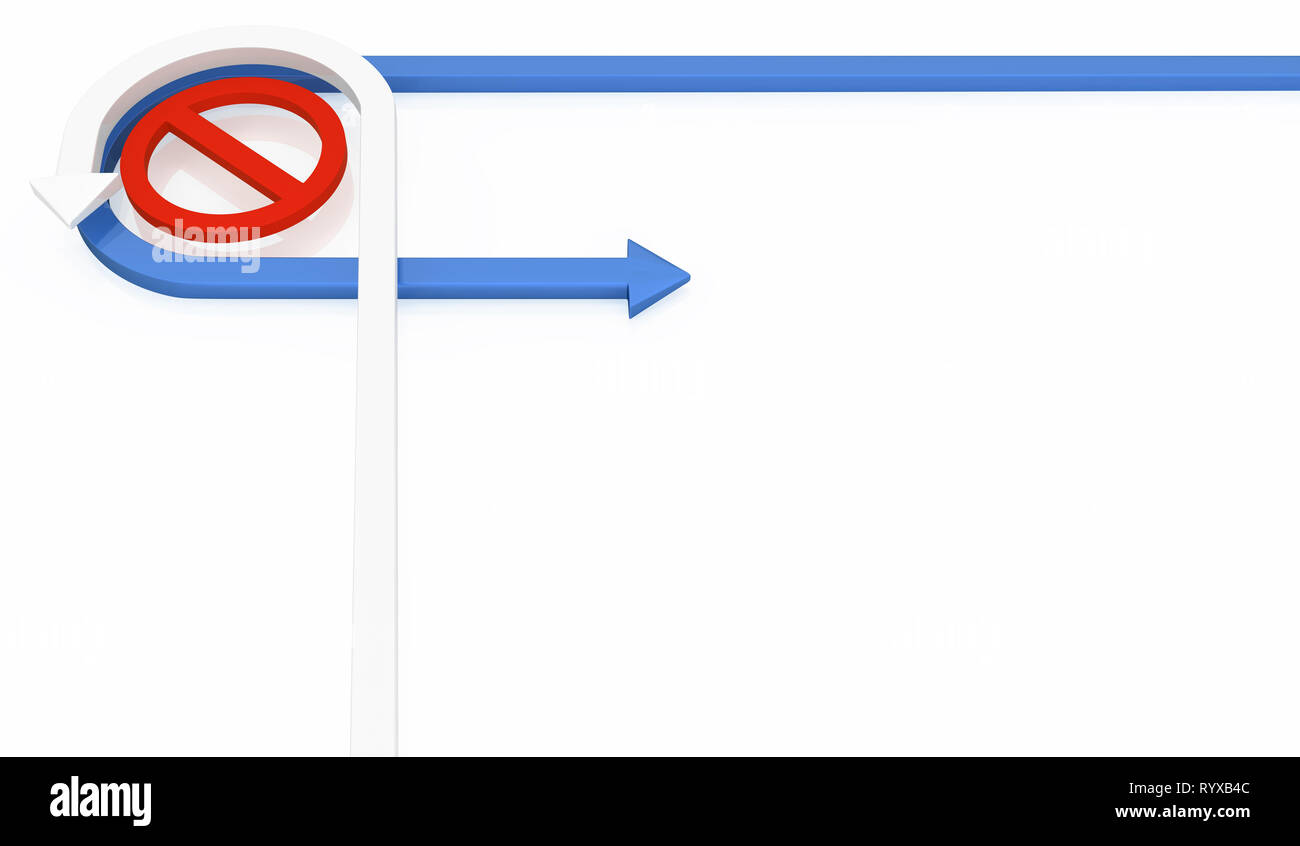Arrow symbol off limits restriction bend around corner, 3d illustration ...