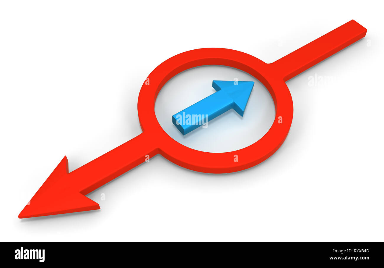Red symbolic arrow return option, 3d illustration, horizontal, over ...