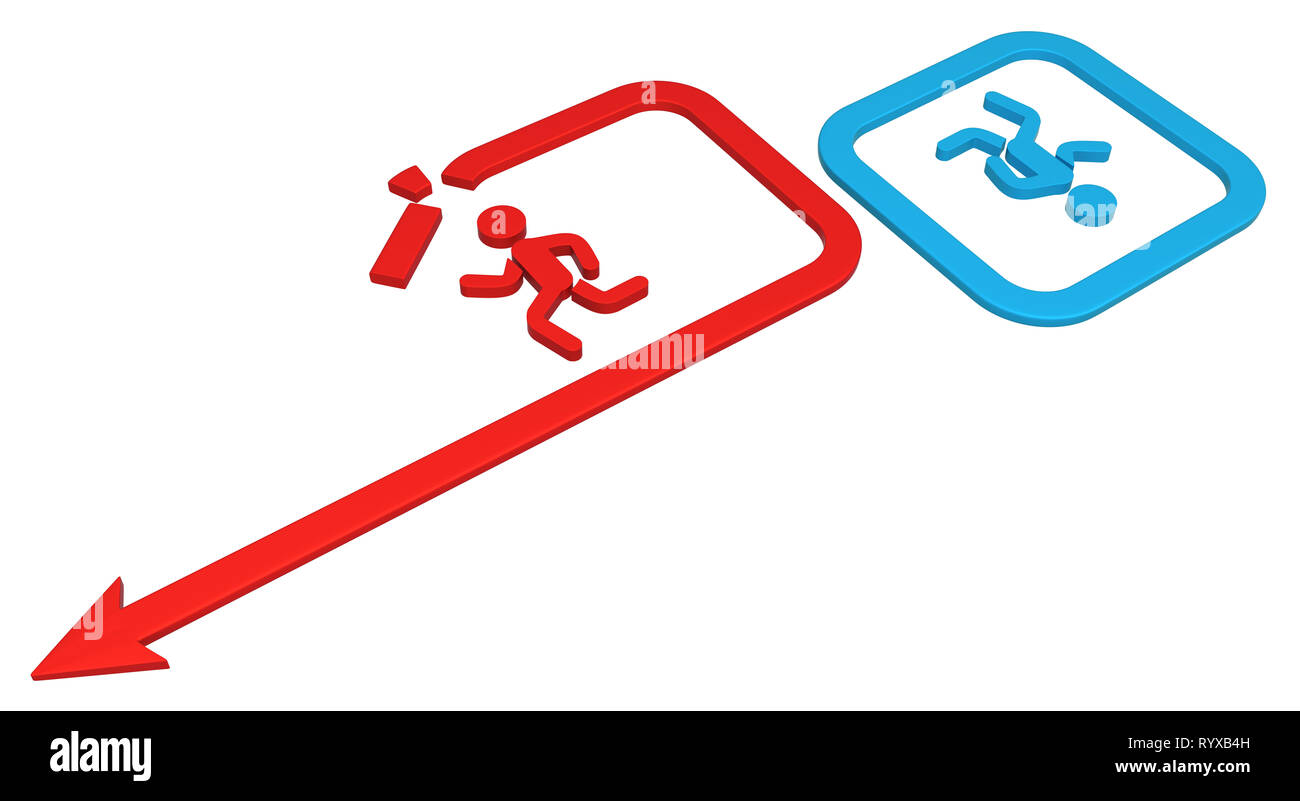 Symbolic running figure arrow red break out, 3d illustration ...