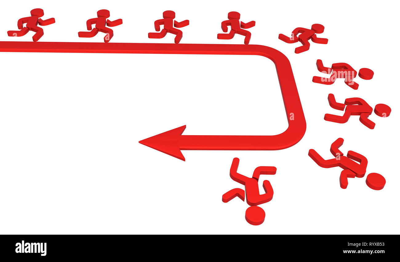 Symbolic running figure arrow red turn back, 3d illustration ...