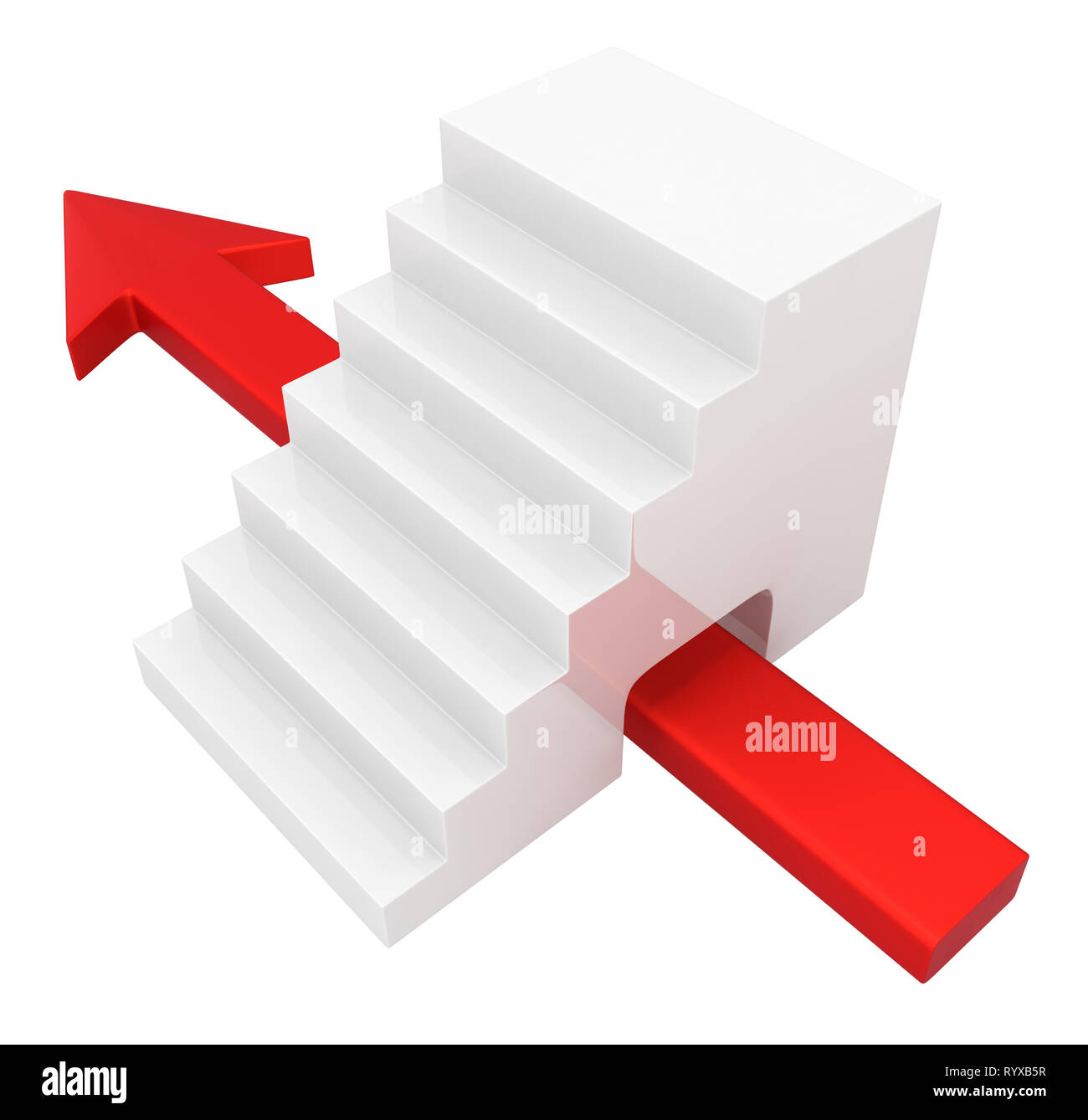 Red symbolic arrow stairs under, 3d illustration, horizontal, over ...