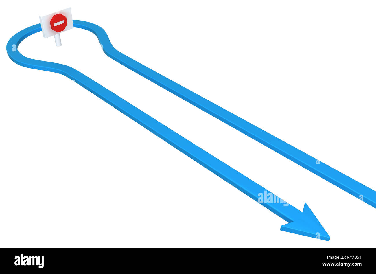 Red symbolic arrow stop sign return, 3d illustration, horizontal, over ...