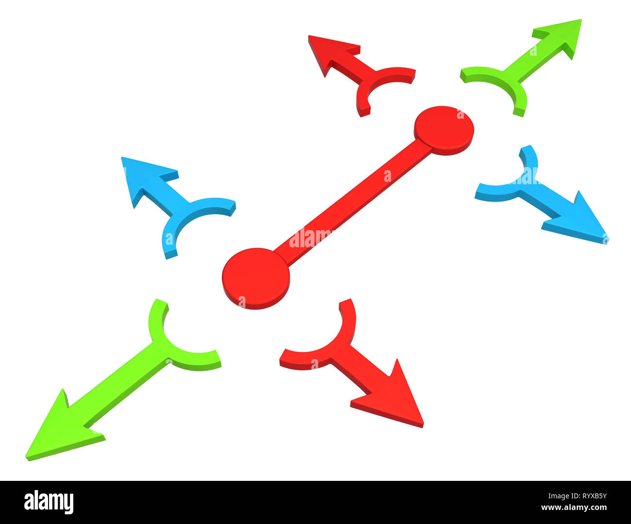 Red symbolic arrow interchange switch link, 3d illustration, horizontal ...