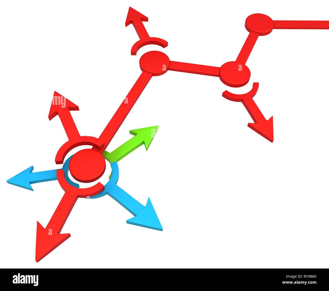 Red symbolic arrow interchange switch link end point, 3d illustration ...