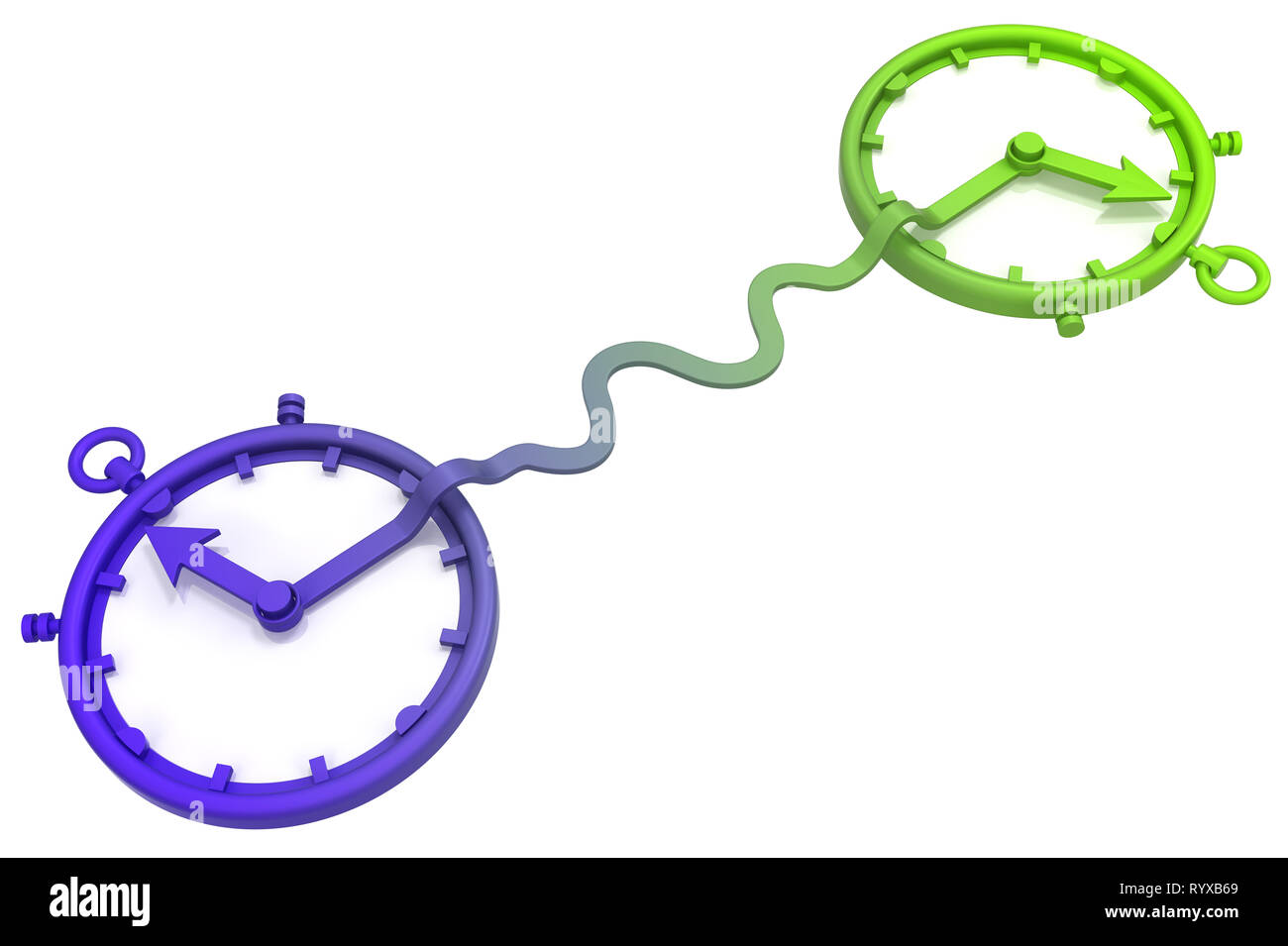 Color symbolic time arrows blend two, 3d illustration, horizontal, over ...